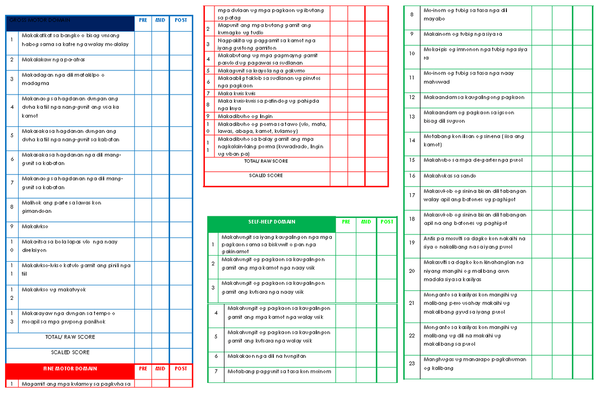 ECD Sinugbuanong Binisaya NEW PRE-MID-POST - GROSS MOTOR DOMAIN PRE MID POST 1 Makakatkat sa ...