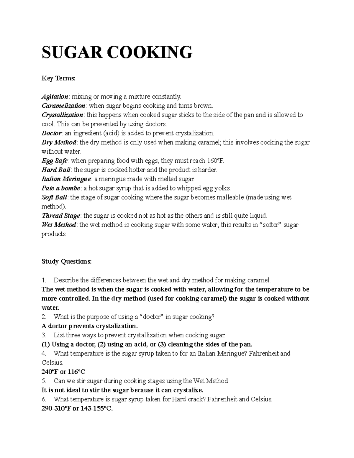 Sugar Cooking Method - SUGAR COOKING Key Terms: Agitation: mixing or ...