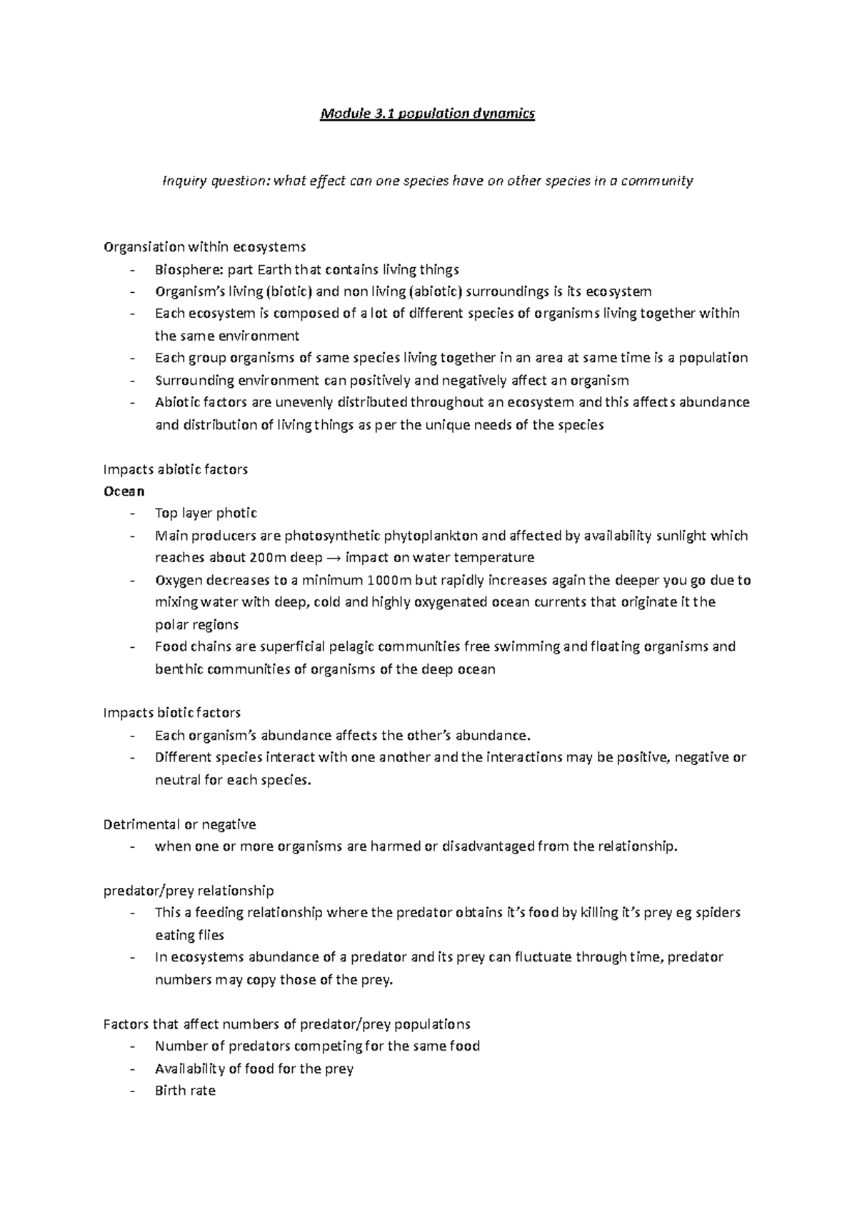 Mod 3. ecosystem dynamics - Module 3 population dynamics Inquiry ...