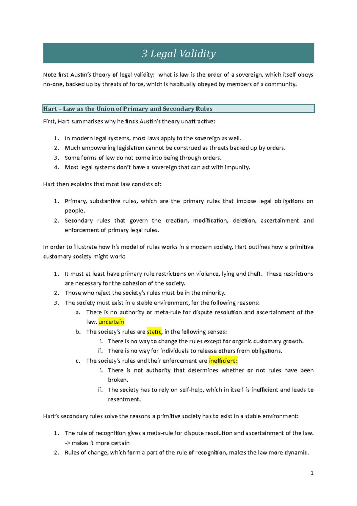 3 Legal Validity - 3 Legal Validity Note first Austin’s theory of legal ...