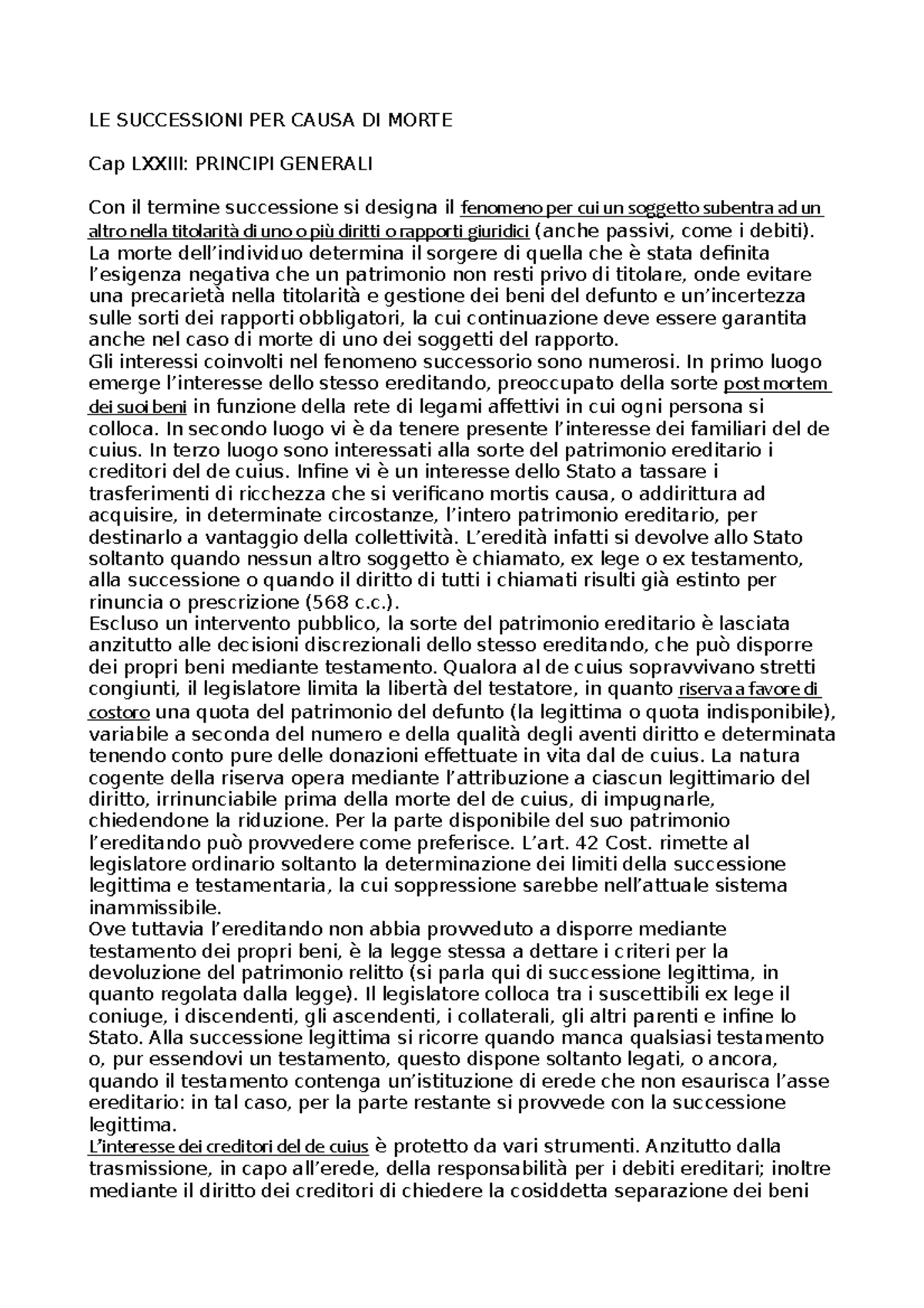 LE Successioni PER Causa DI Morte - LE SUCCESSIONI PER CAUSA DI MORTE Cap PRINCIPI GENERALI Con ...