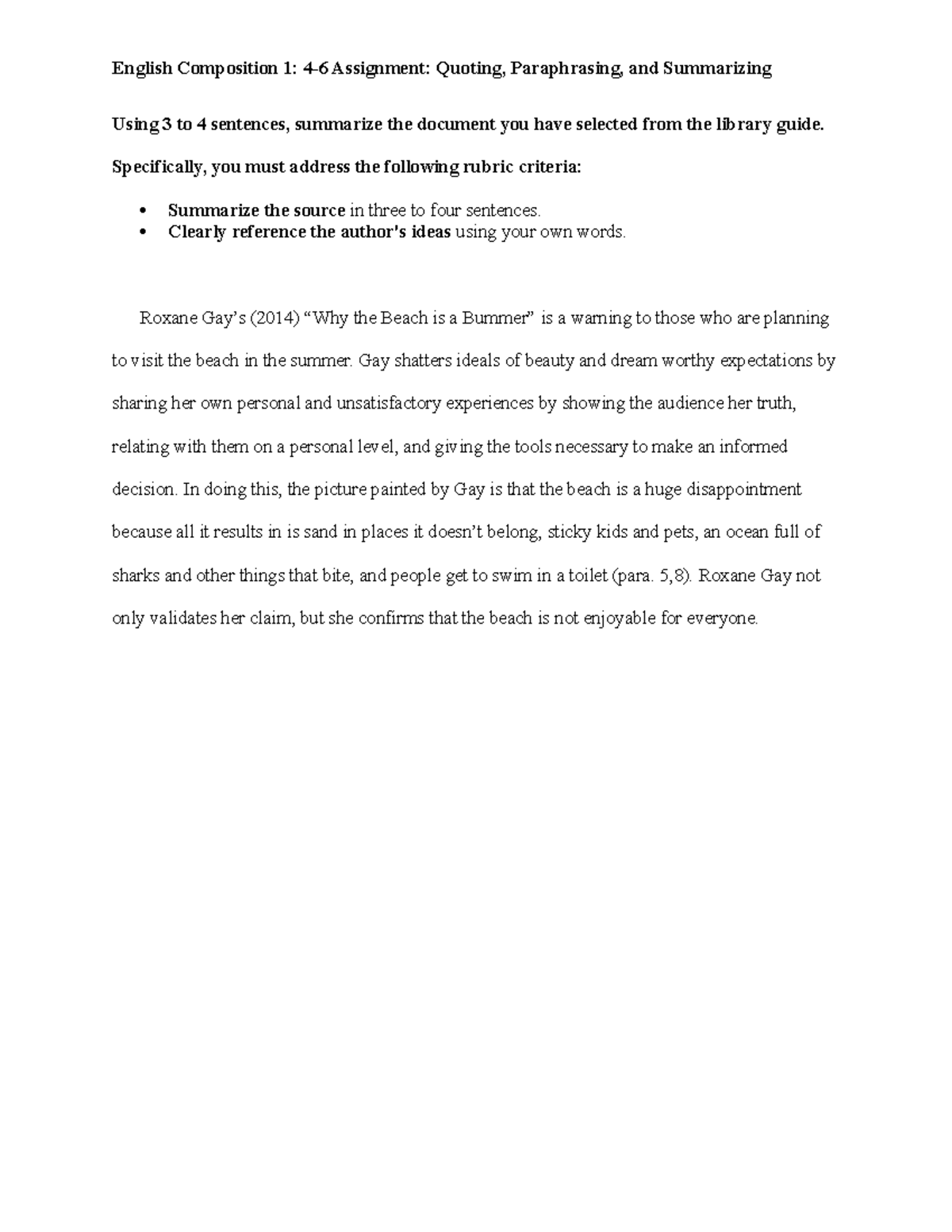 English Comp. 1 - 4-6 Assignment - English Composition 1: 4-6 ...