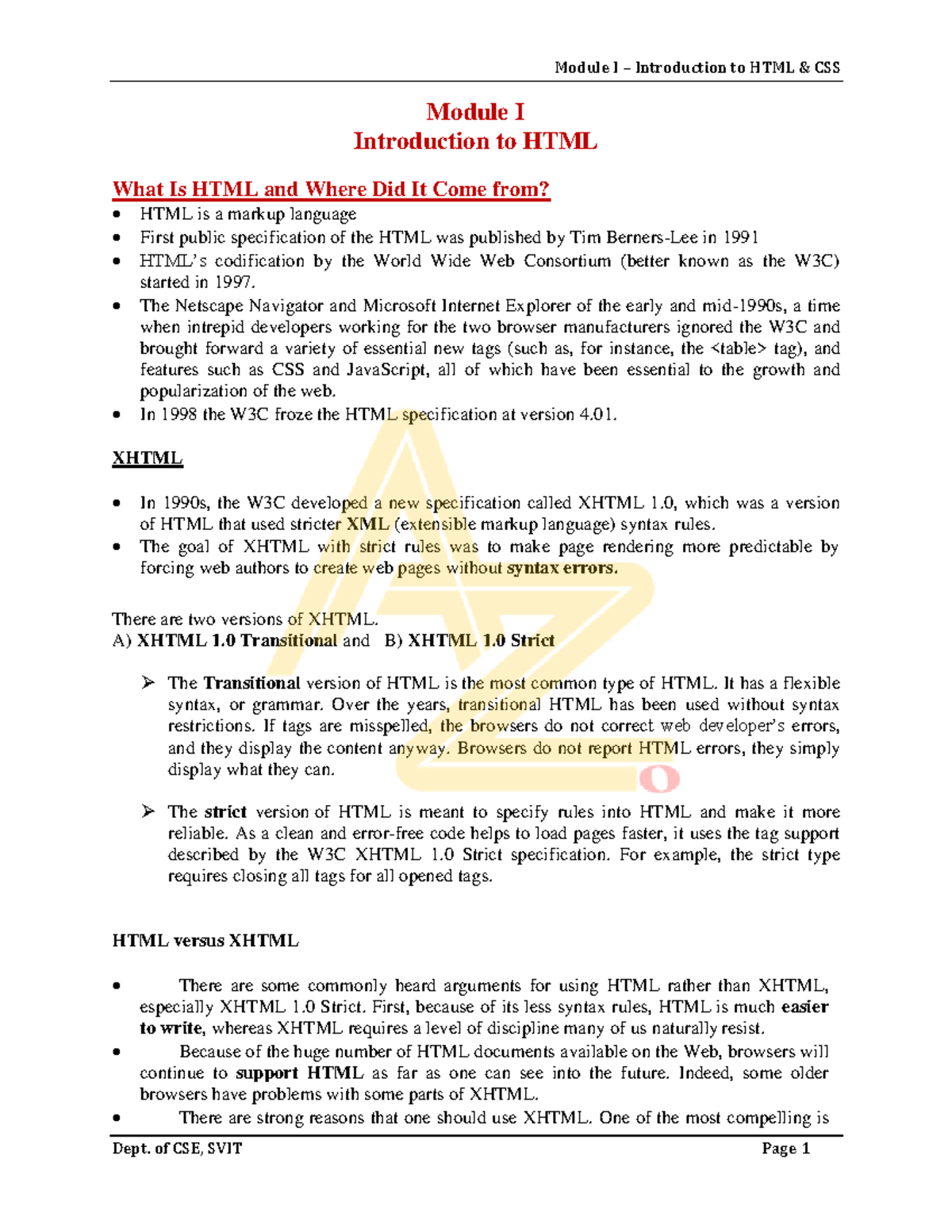 WEB Mod1-5@Aza Documents - Module I Introduction to HTML What Is HTML and Where Did It Come from ...