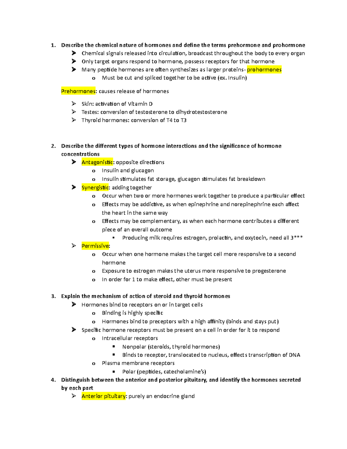 Describe the chemical nature of hormones and define the terms ...