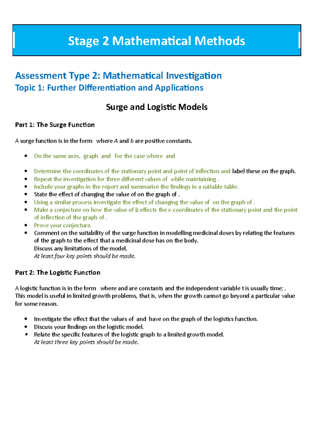 Surge and Logistic Models Investigation - Stage 2 Mathematical Methods ...