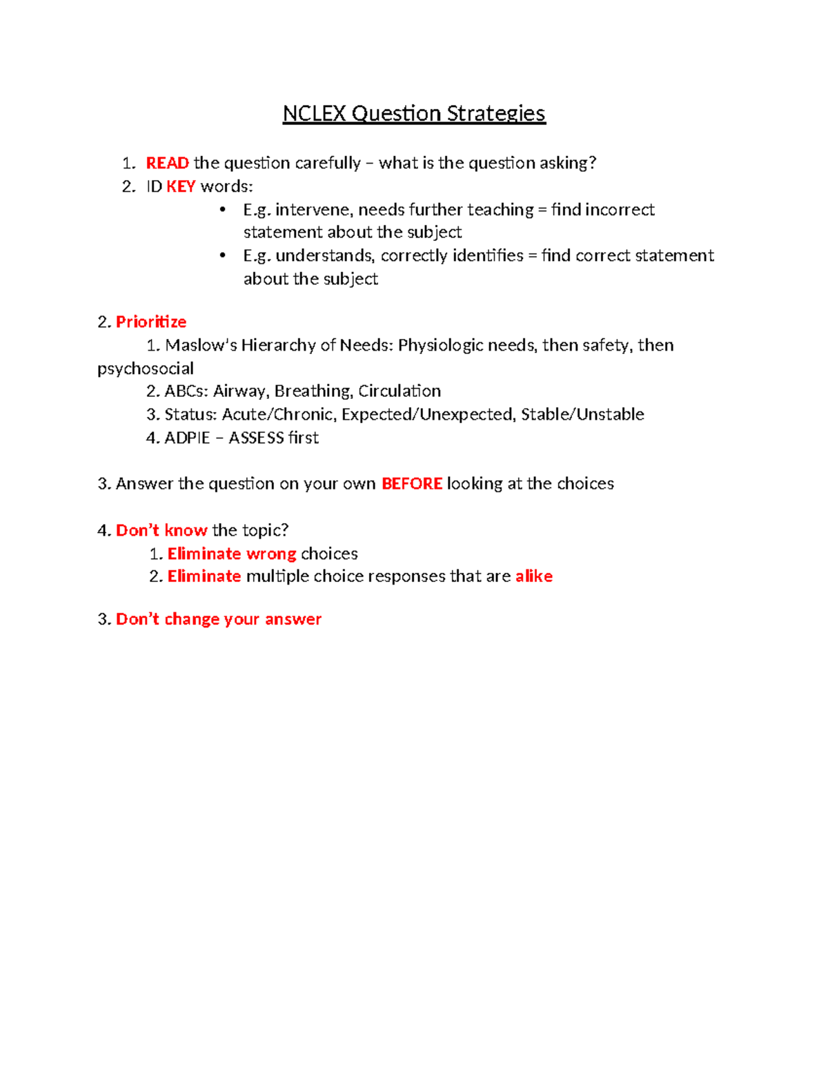 Nclex Question Strategies - NCLEX Question Strategies 1. READ the ...