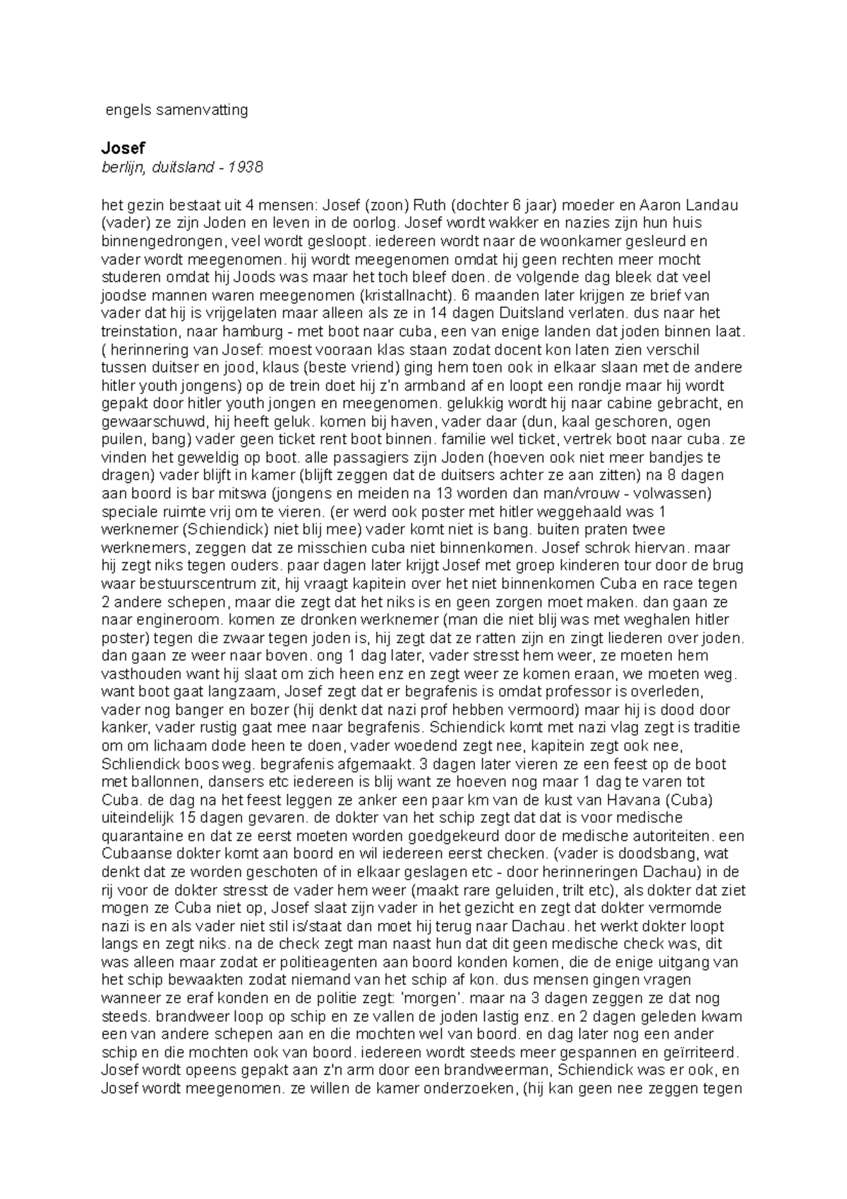 Refugee samenvatting - engels samenvatting Josef berlijn, duitsland ...