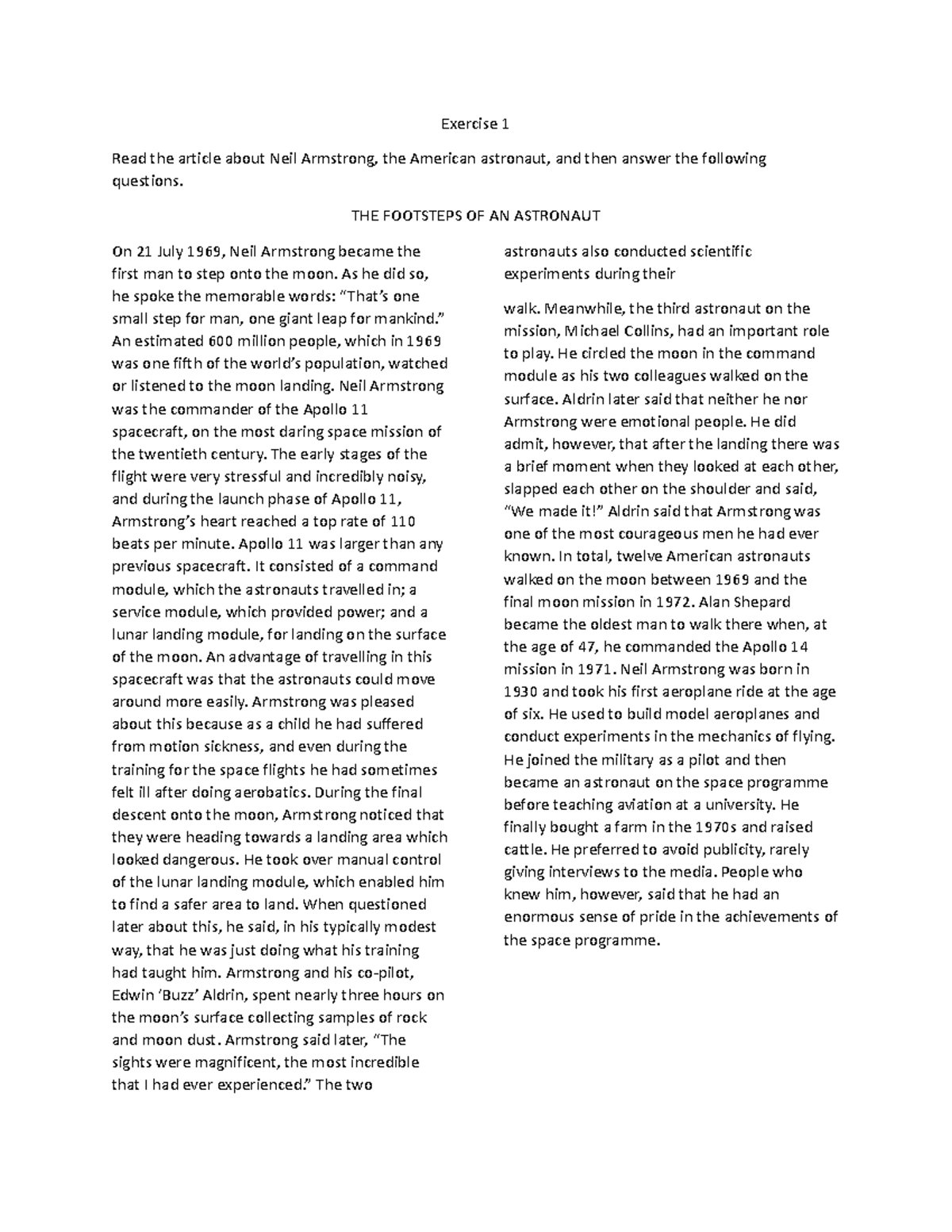 Mock 1 - igcse english 0511 mock paper - Exercise 1 Read the article ...
