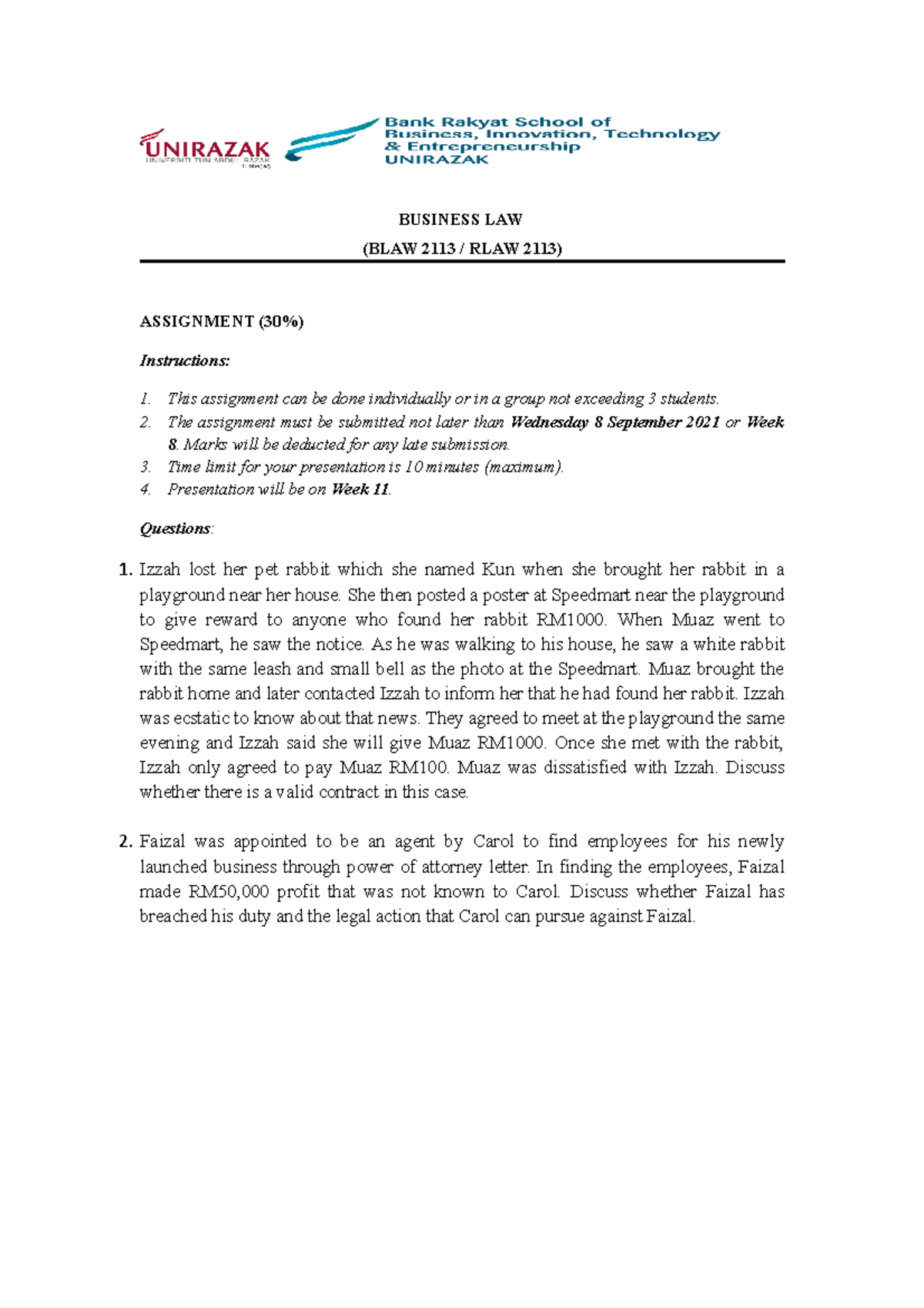 Assignment Business Law -1 about business law - Principle of Accounting ...