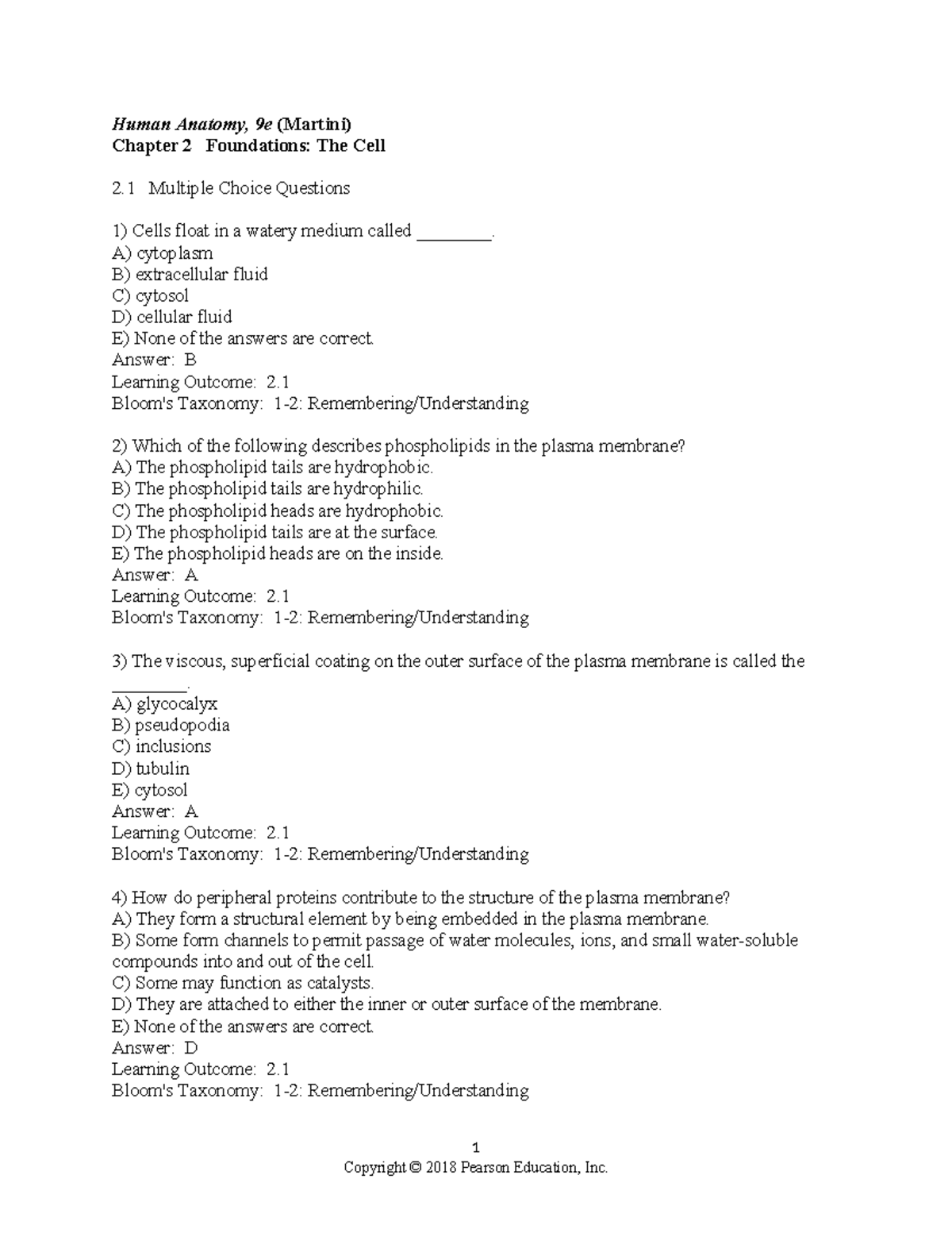 Test-for-human-anatomy-9th-edition-by-martini-chapter 2 - Human Anatomy ...