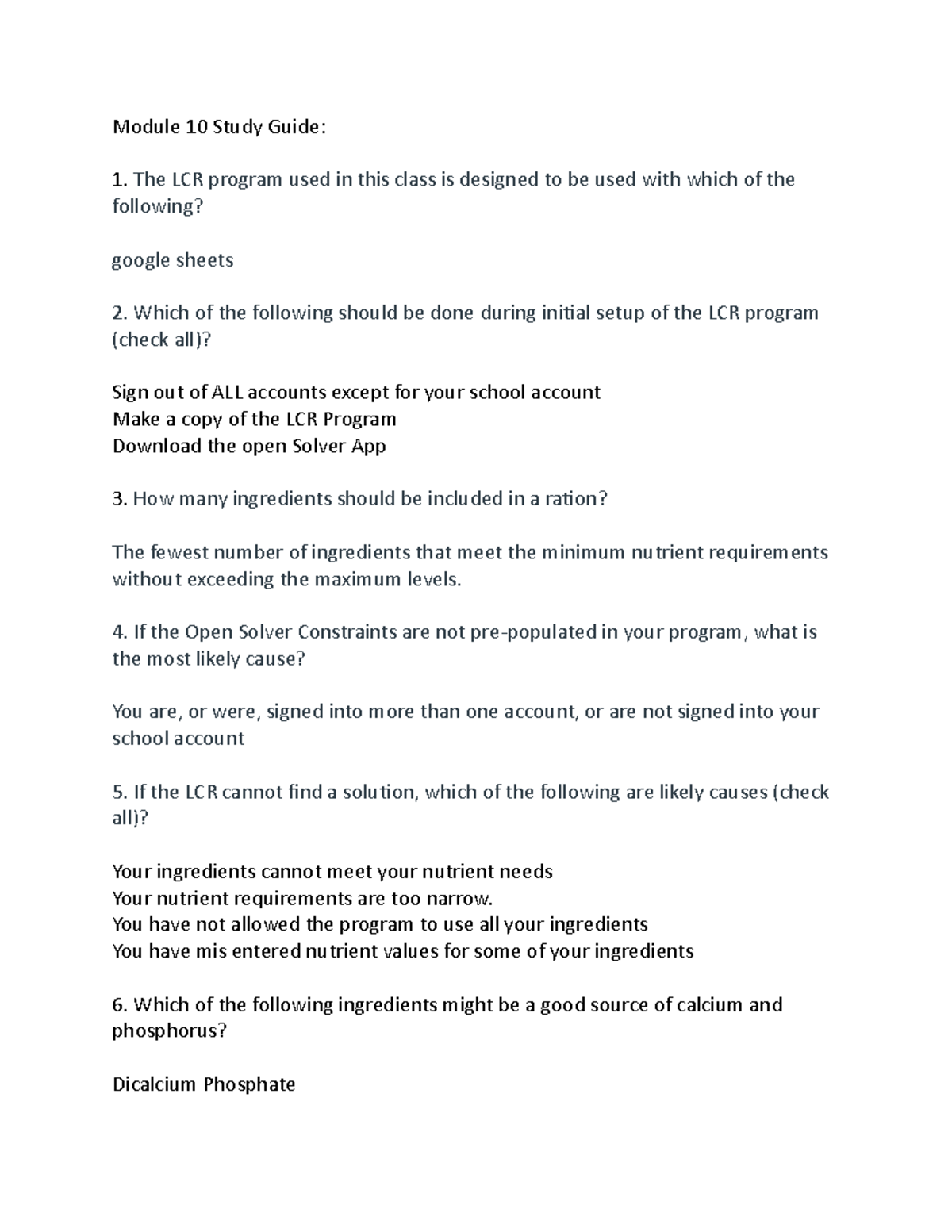 AGR300 Module 10 Study Guide - Module 10 Study Guide: The LCR program ...