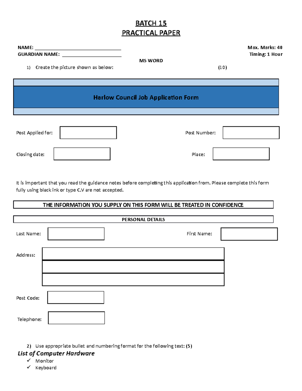 It is a basic computer course practical paper - BATCH 15 PRACTICAL ...