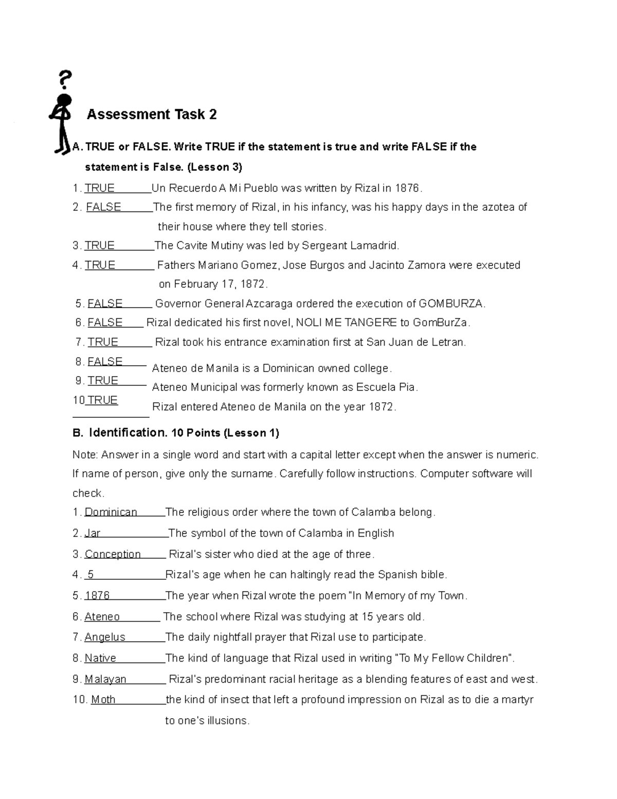 Assessment Task 2 - hyyuyuiyhg - Assessment Task 2 A or FALSE. Write ...
