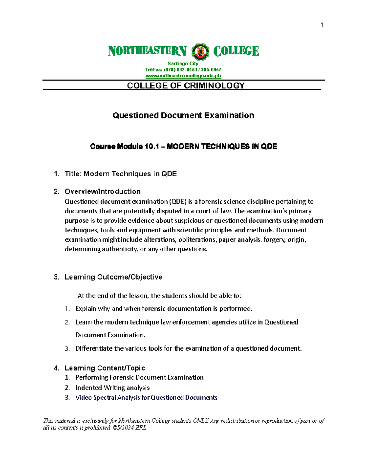 QDE- Module-10.1 - This material is exclusively for Northeastern ...