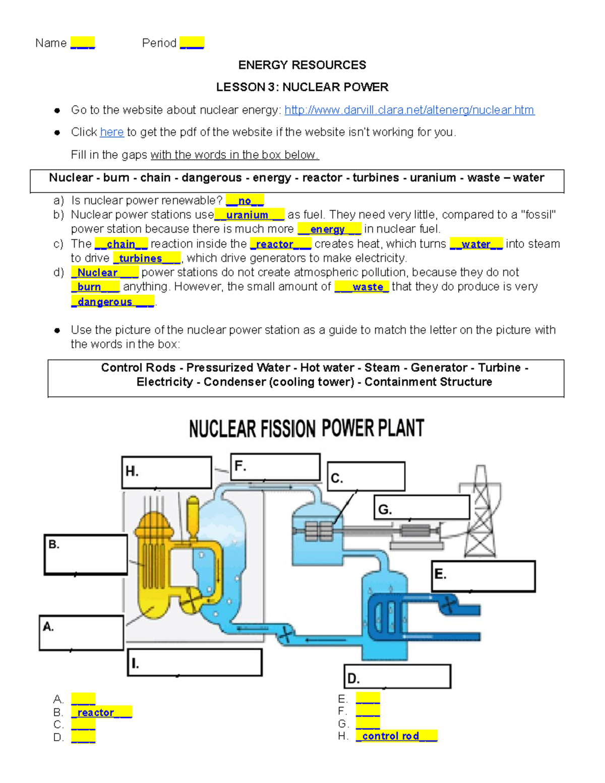Copy of Day 67 Lesson 3 Nuclear Power - Name ____ Period ____ ENERGY ...