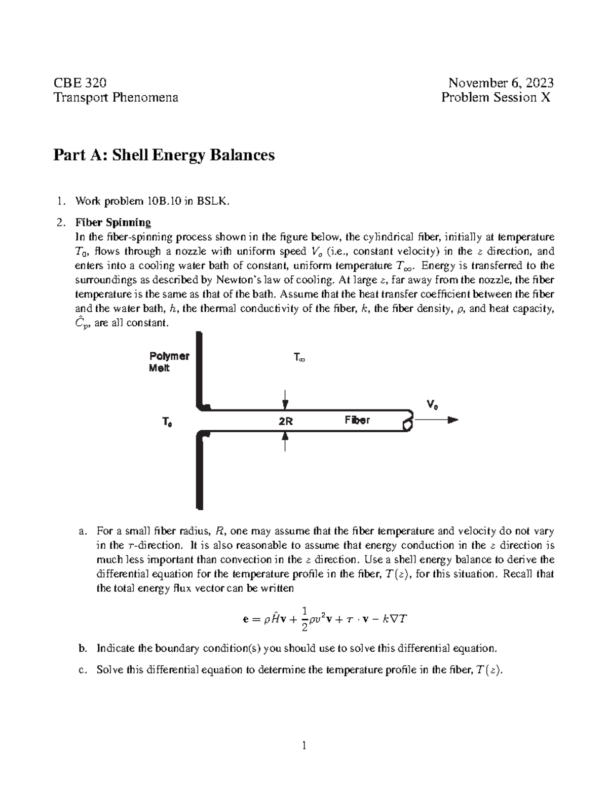 Hw10af23 - weekly homework - CBE 320 November 6, 2023 Transport ...