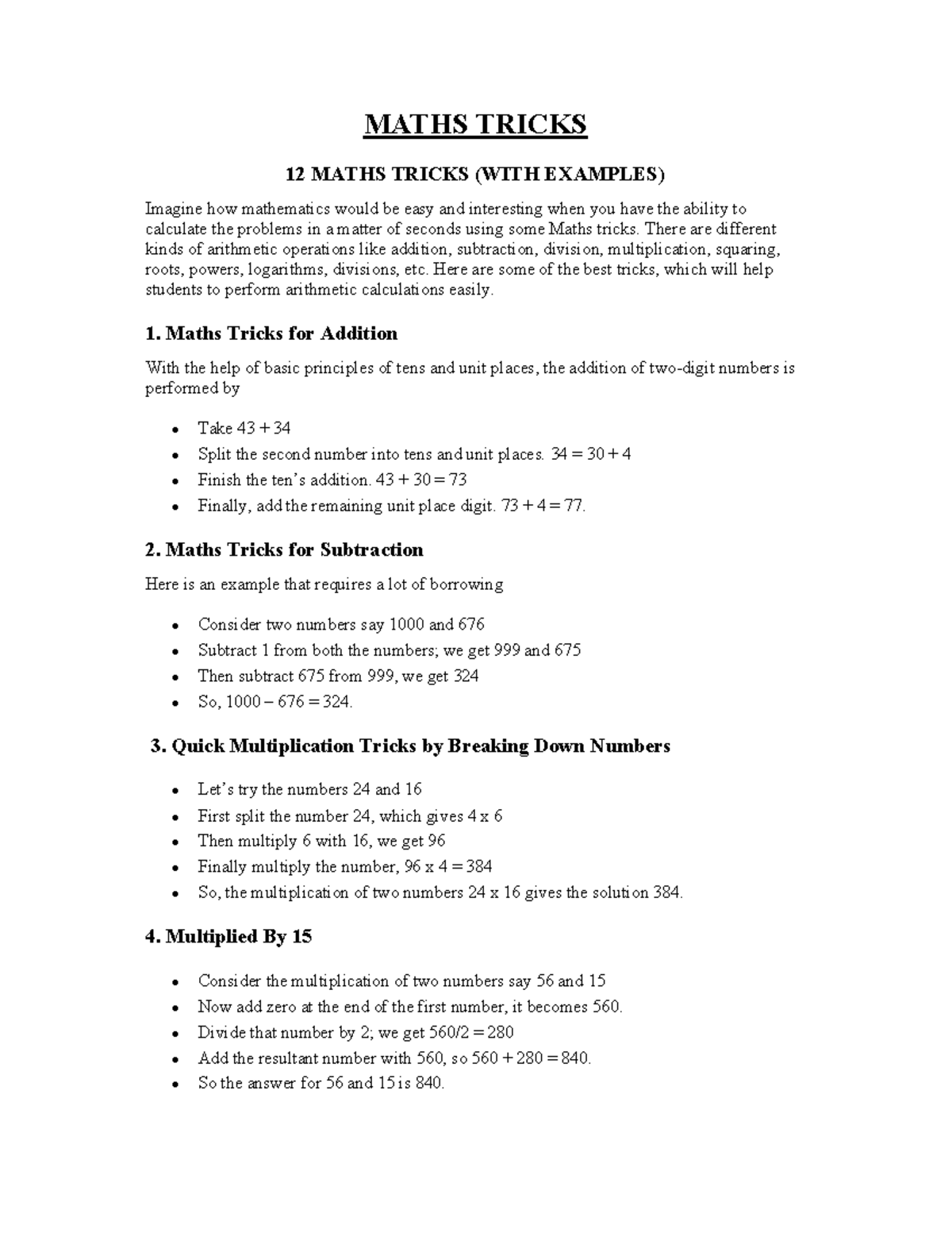 12Maths Tricks with Examples - MATHS TRICKS 12 MATHS TRICKS (WITH ...