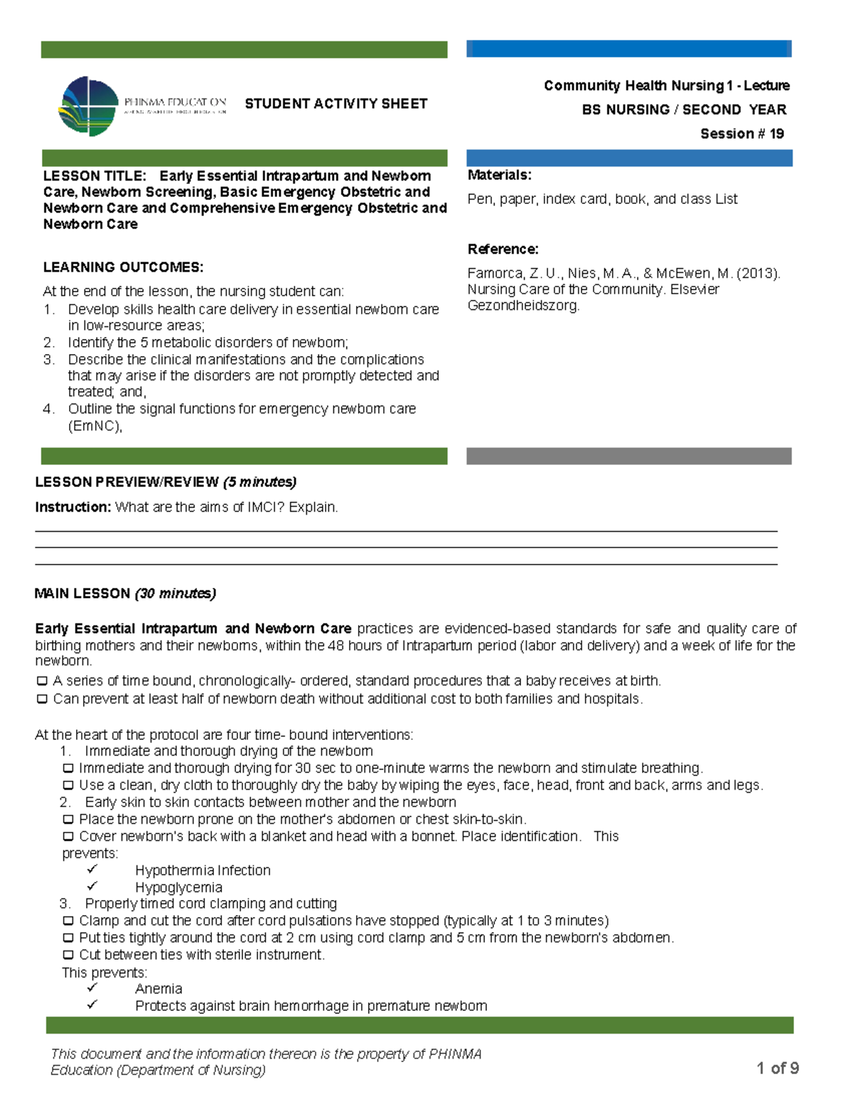 CHN1 Lec Session #19 SAS - This document and the information thereon is ...