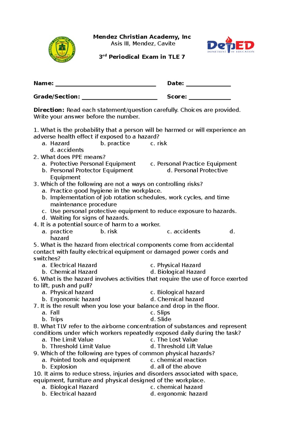 3rd-periodical-exam - Copy - Mendez Christian Academy, Inc Asis III ...