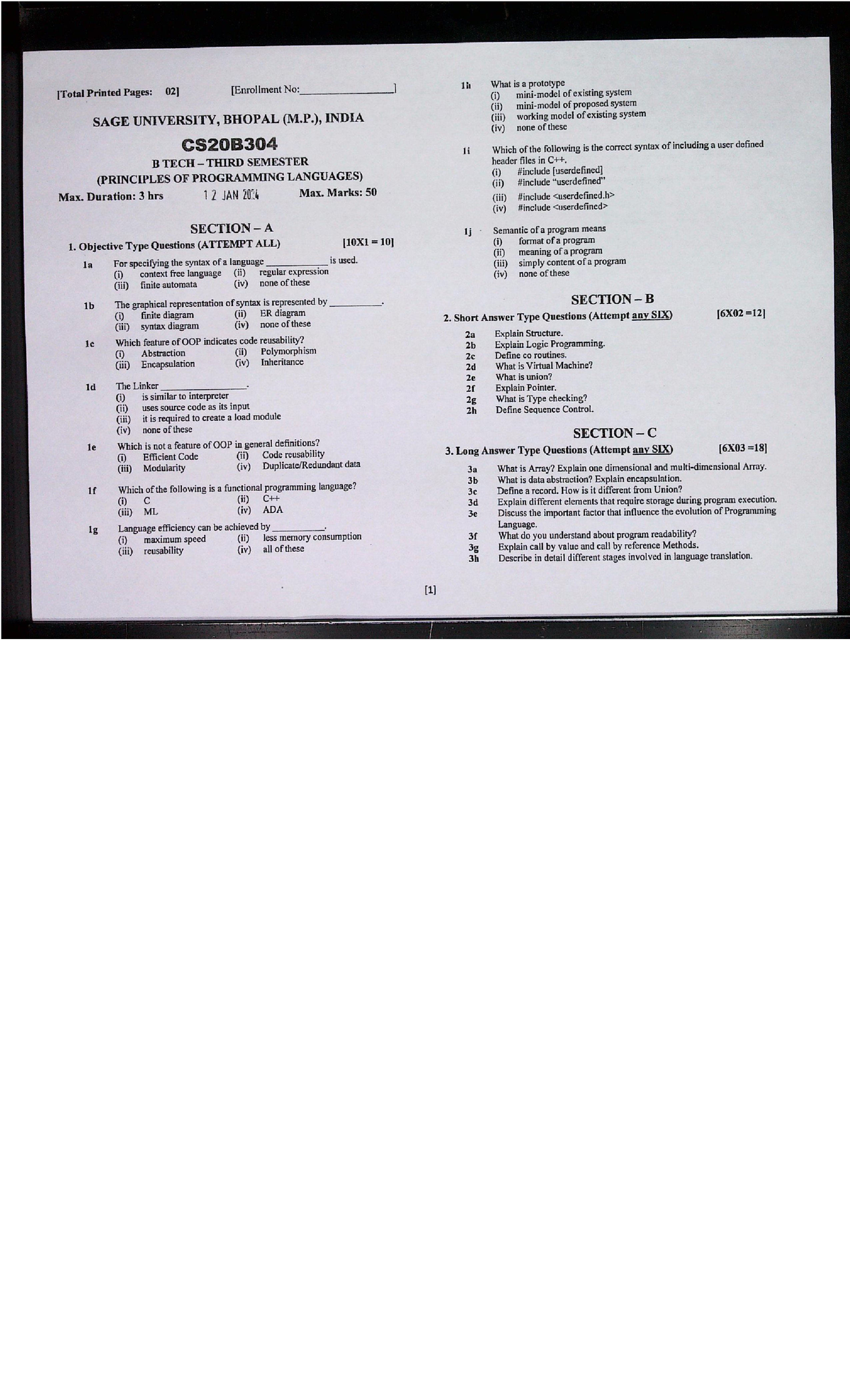 Ppl - question paper - [TotalPrintedPages: 02] Max. Duration: 3 hrs 1 ...