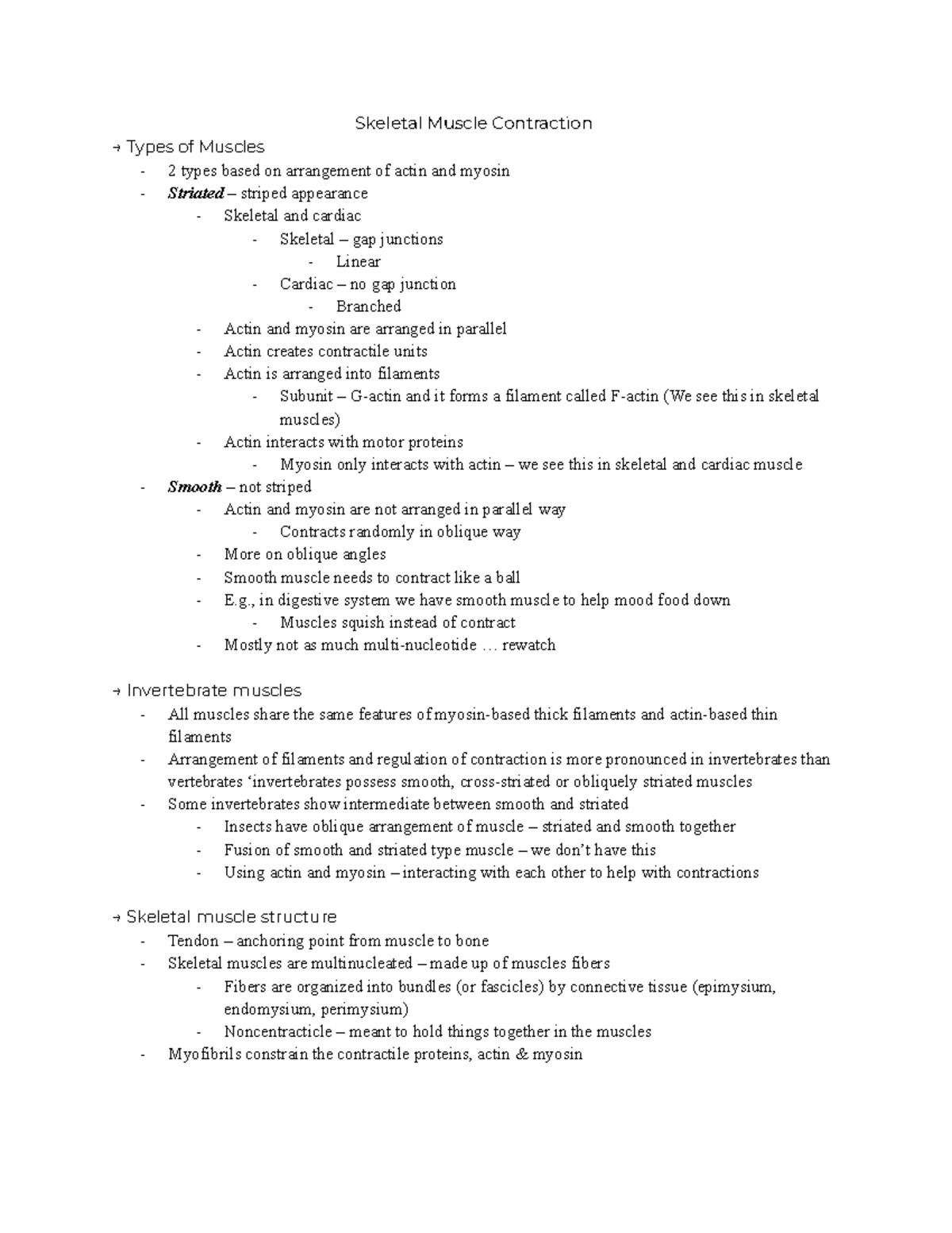 Bio 2A03 The Nervous System and Locomotion - Skeletal Muscle ...
