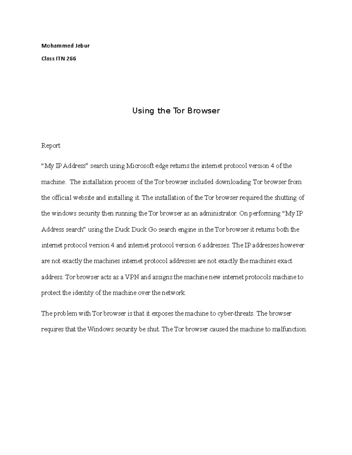 Using the Tor Browser - Mohammed Jebur Class ITN 266 Using the Tor ...