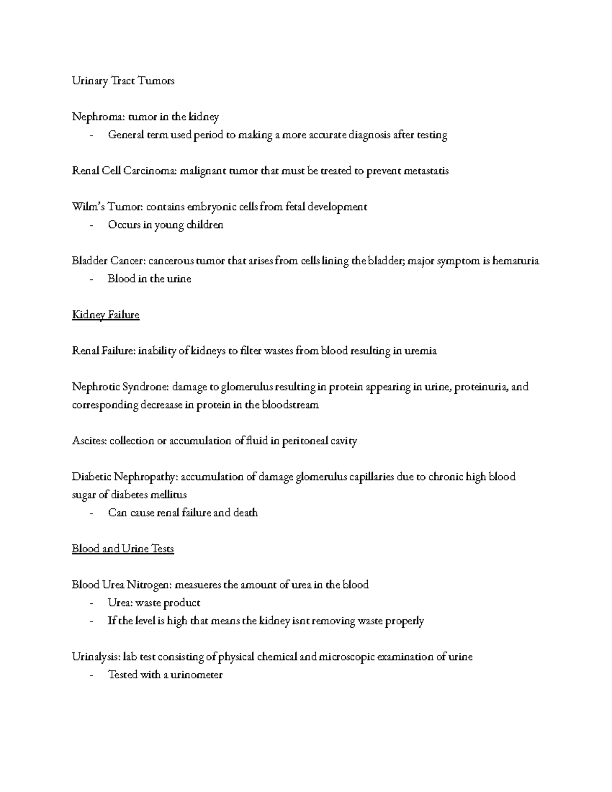 Medical Terminology Notes - Chapter 10 part 3 - Urinary Tract Tumors ...