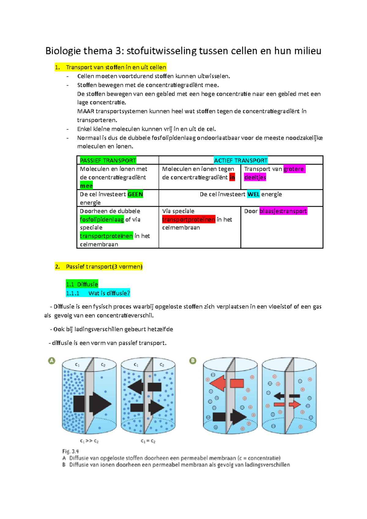 Biologie thema 3 - stofuitwisseling tussen cellen en hun milieu ...