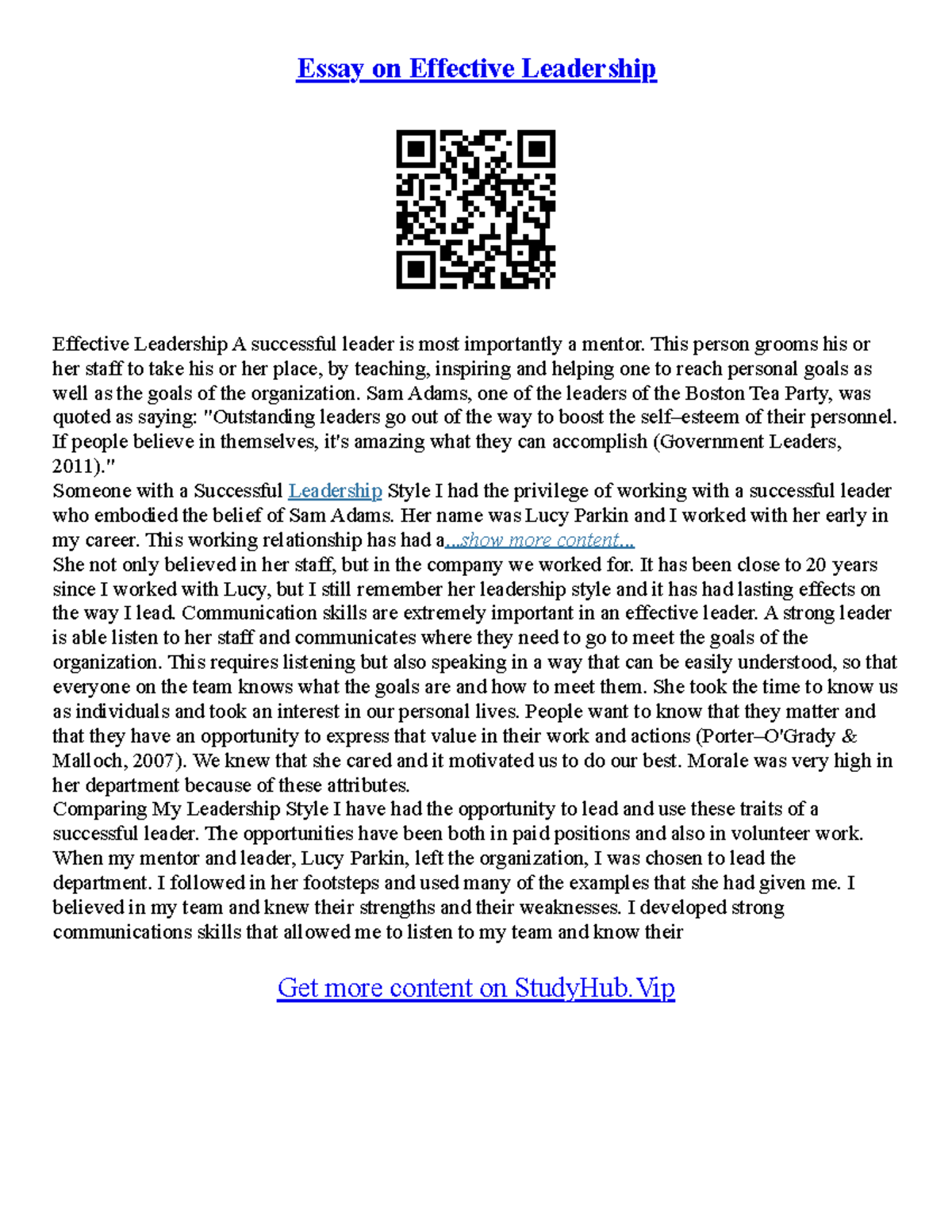 Essay On A Leader - Essay on Effective Leadership Effective Leadership ...