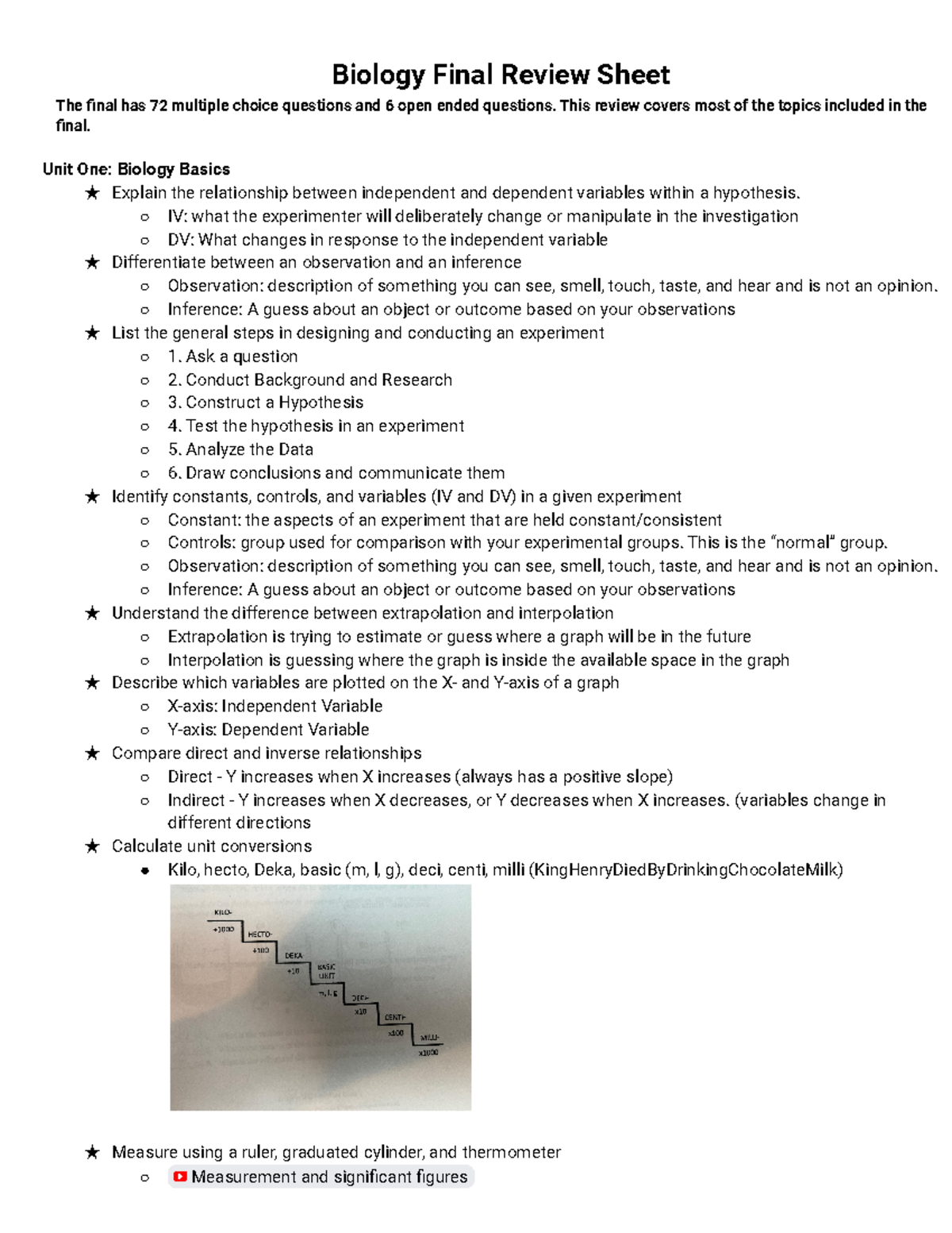 F22 Biology Final SG - Biology Final Review Sheet The final has 72 ...