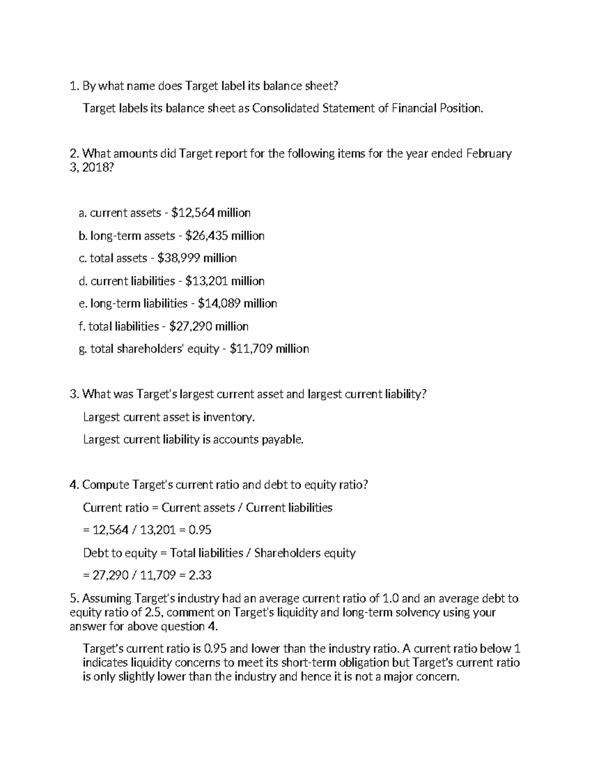 Writing Assignment 1 - By what name does Target label its balance sheet ...