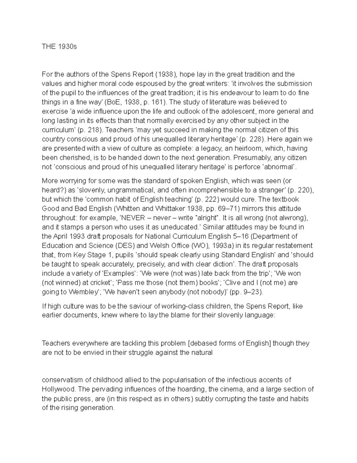 THE 1930s - The study of literature was believed to exercise ‘a wide ...