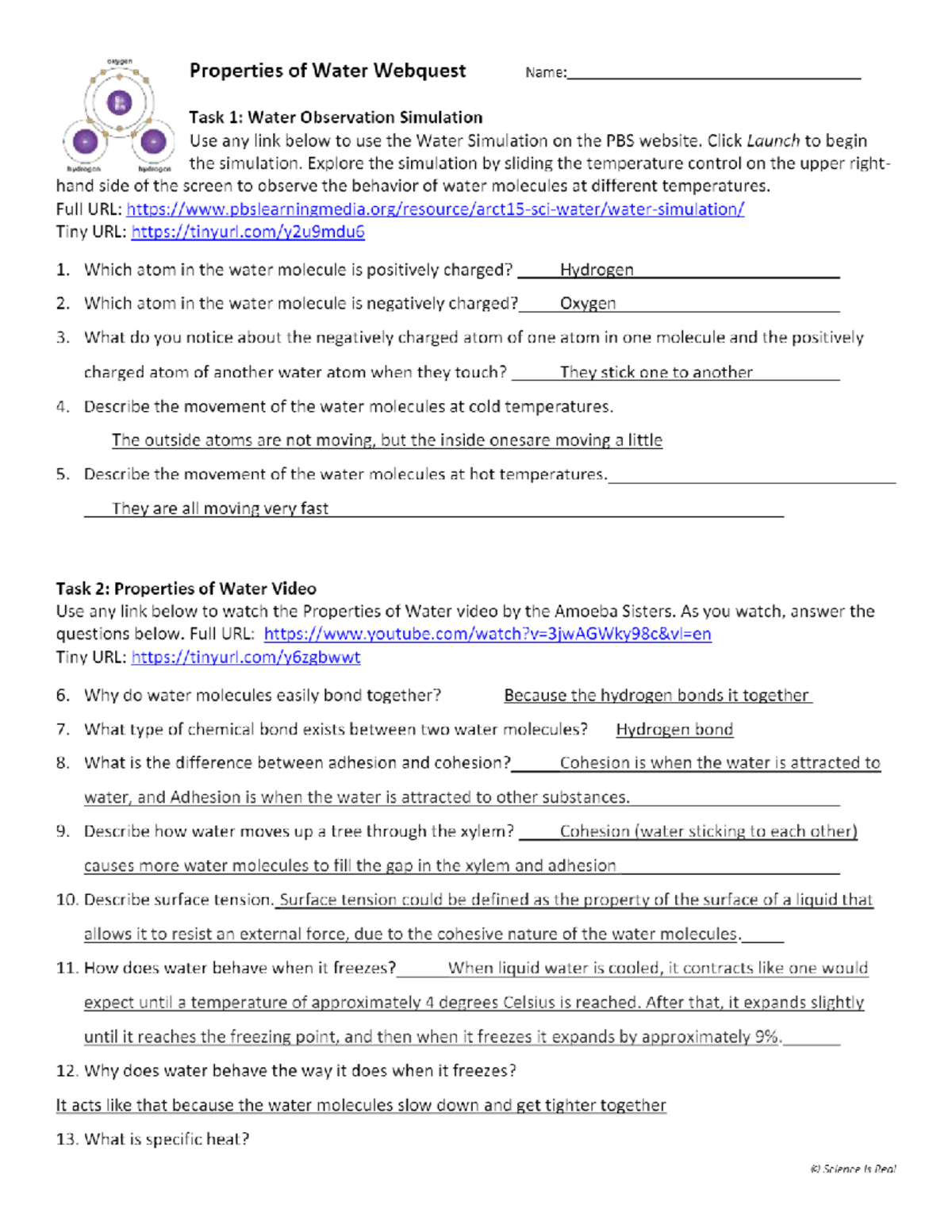 Properties of Water Webquest Student Handout - PROP 102 - Studocu