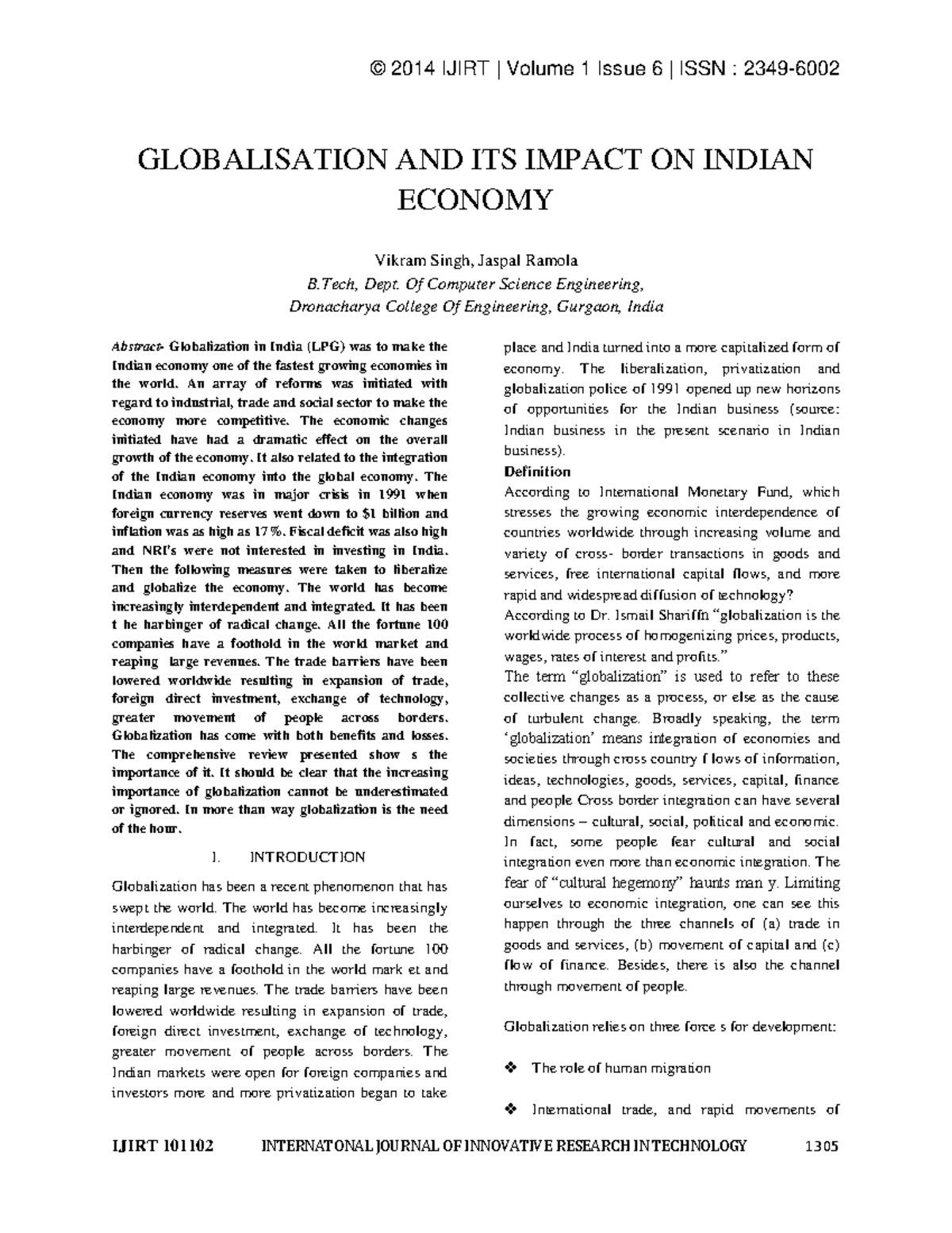 Ijirt 101102 Paper hisssstory - GLOBALISATION AND ITS IMPACT ON INDIAN ...