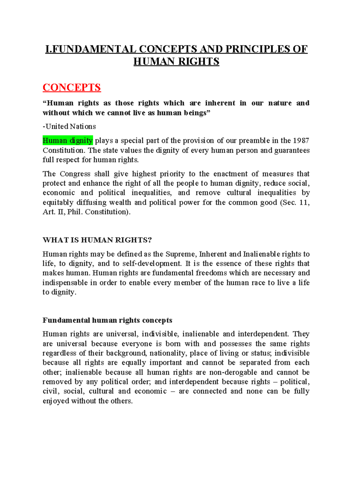 Fundamental concept and principles of human rights - I CONCEPTS AND ...