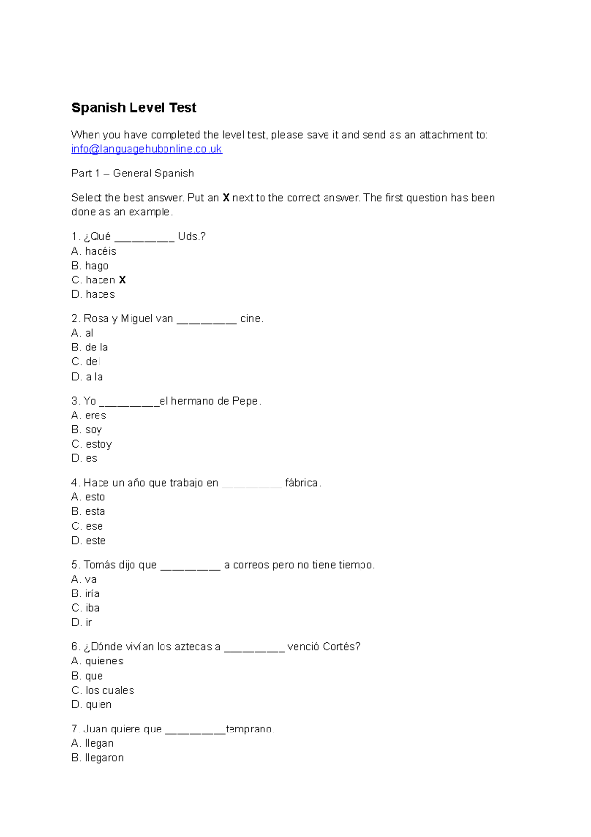 Spanish-Level-Test - AFADASD ASDQWE AER ASDFWER - Spanish Level Test ...