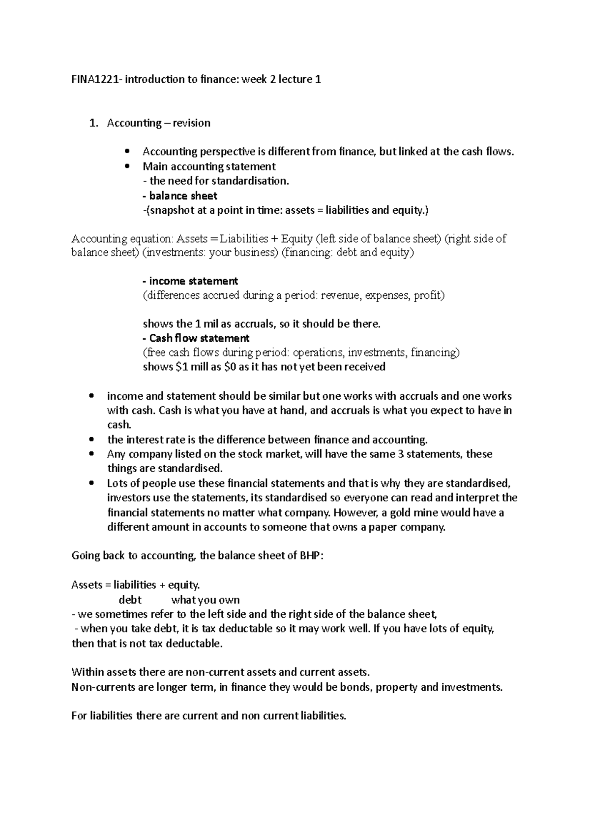 FINA1221- week 2 lecture 1 - FINA1221- introduction to finance: week 2 ...