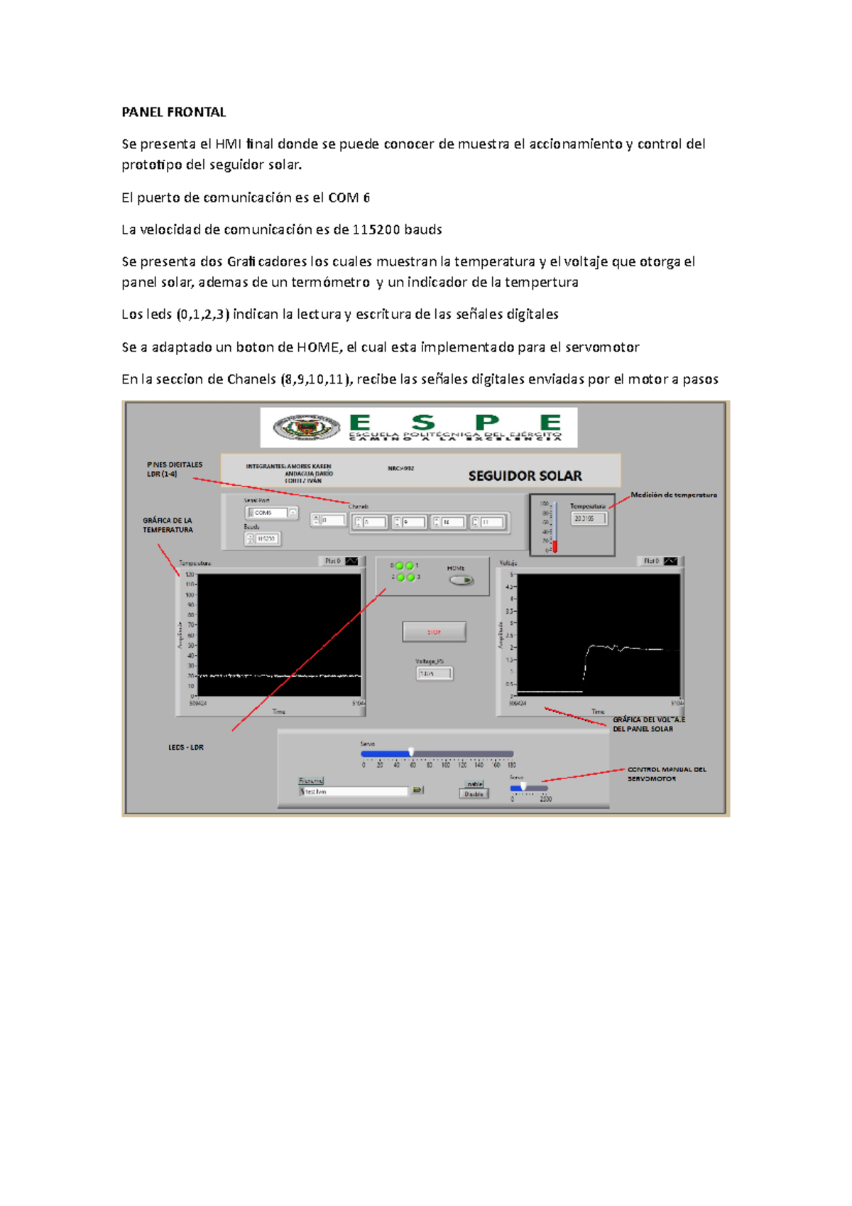 Descrpcion del codigo - PANEL FRONTAL Se presenta el HMI final donde se ...