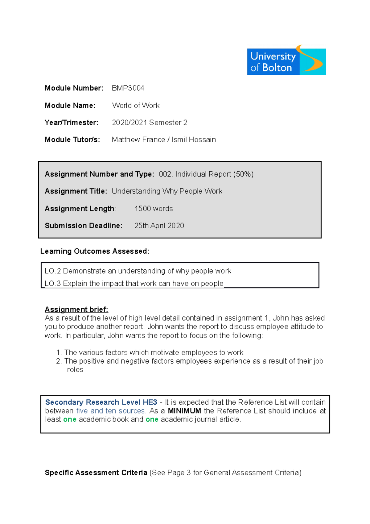 Assignment 2Brief 2021 297d62a3507ae6aae3836348 a74954 fd - Module Number: BMP Module Name ...