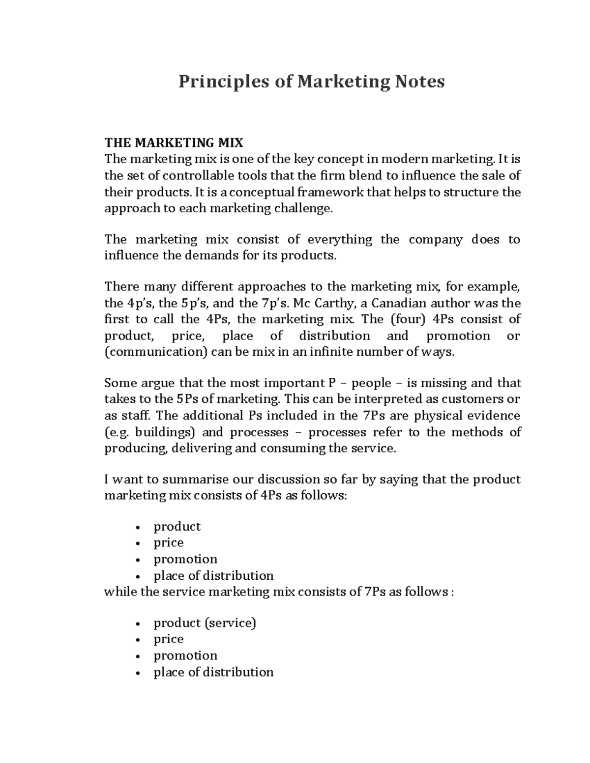 Principles of Marketing Notes - It is the set of controllable tools ...