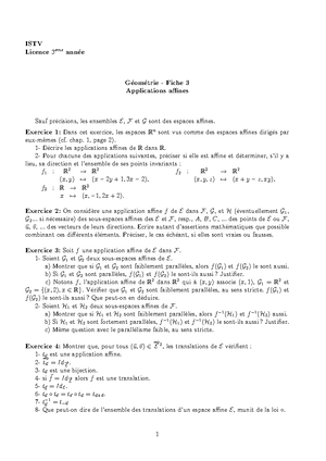 Fiche TD1 LEs espaces affines L3 Maths - ISTV Licence 3 eme ann ́ee G ...