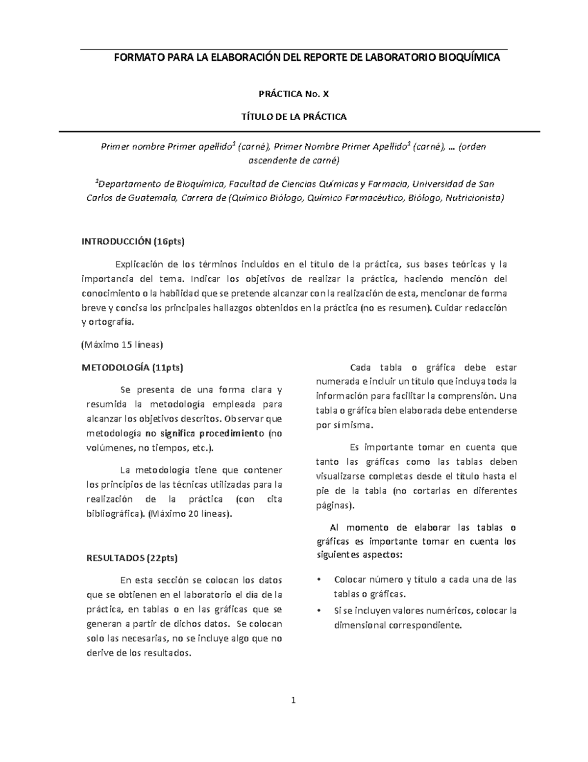 Formato Para La Elaboración De Reportes De Laboratorio Bioquímica