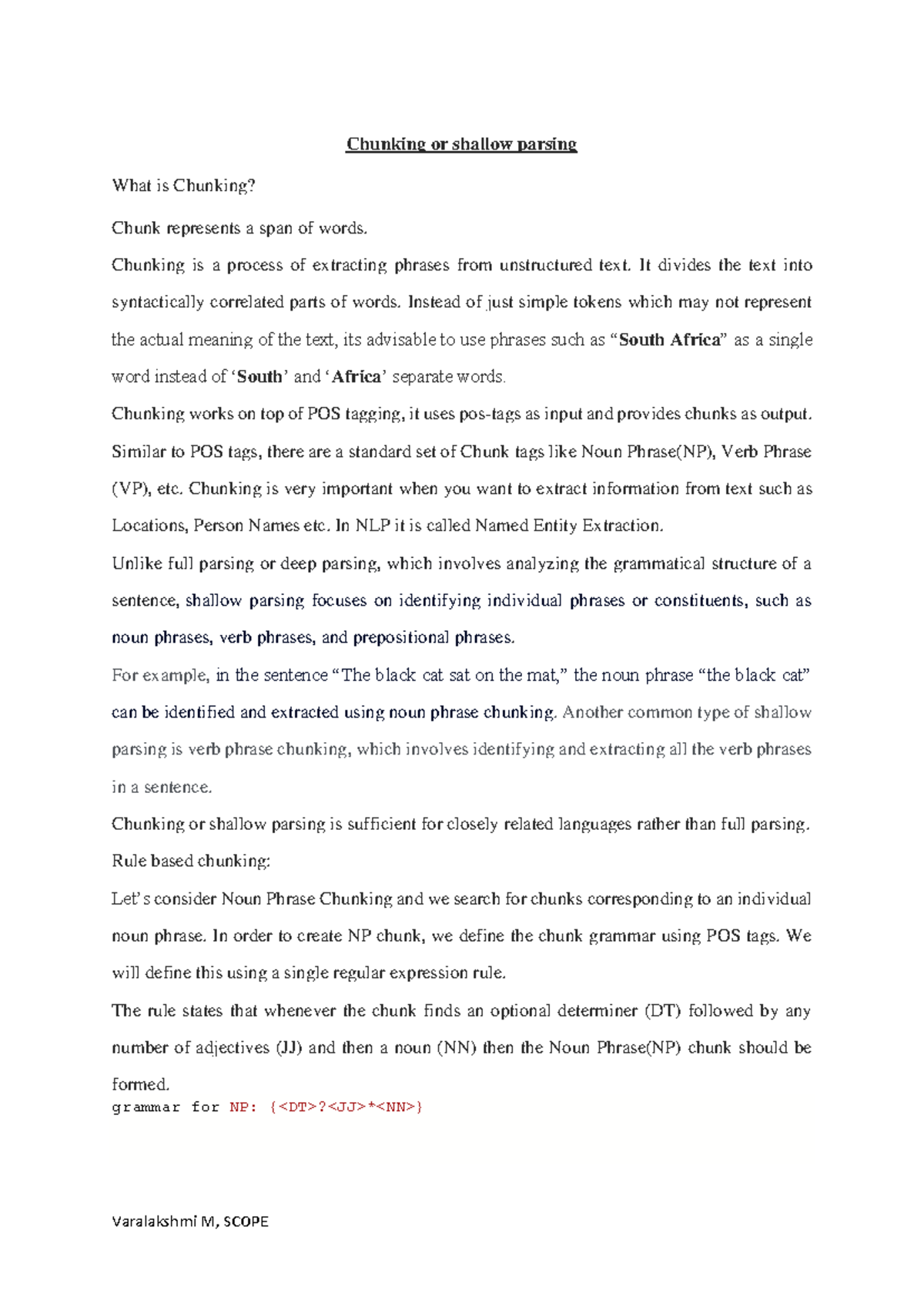 Chunking and CRF - Notes - Chunking or shallow parsing What is Chunking ...