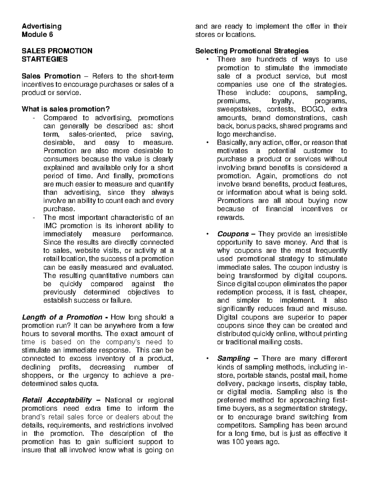 Module 6 Sales Promotion Advertising - Advertising Module 6 SALES ...