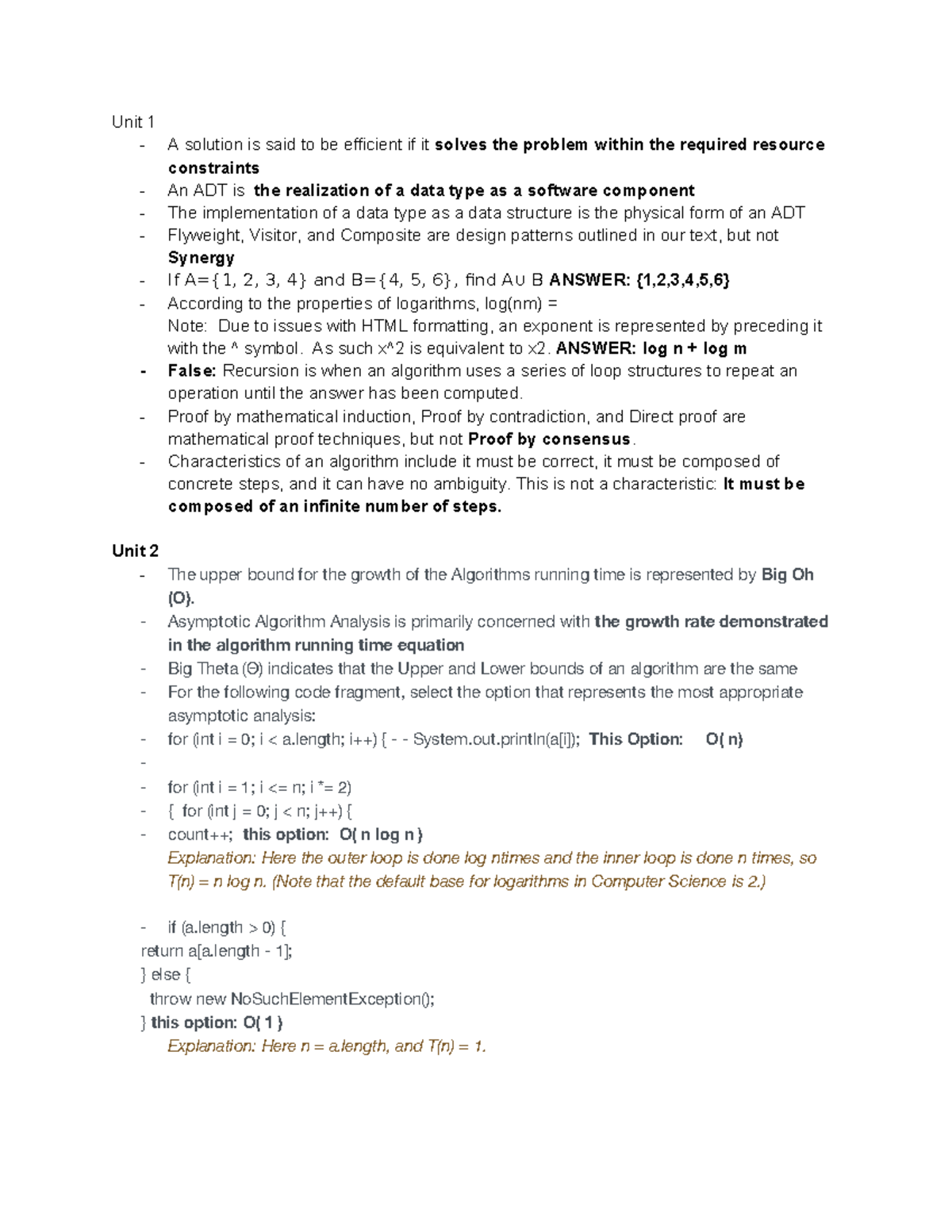 Notes on 3303 Data Structures - Unit 1 - A solution is said to be ...