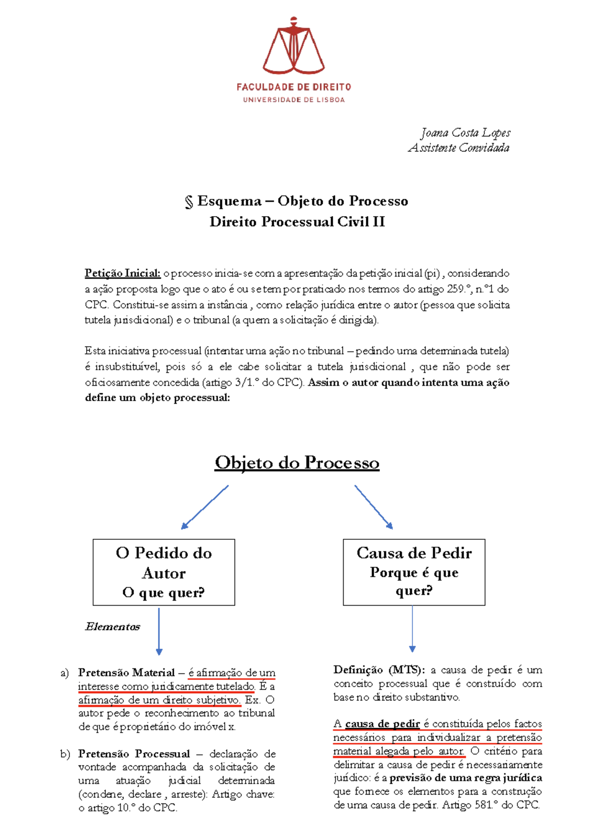 Objeto do Processo (2022) - Joana Costa Lopes Assistente Convidada § Esquema – Objeto do ...