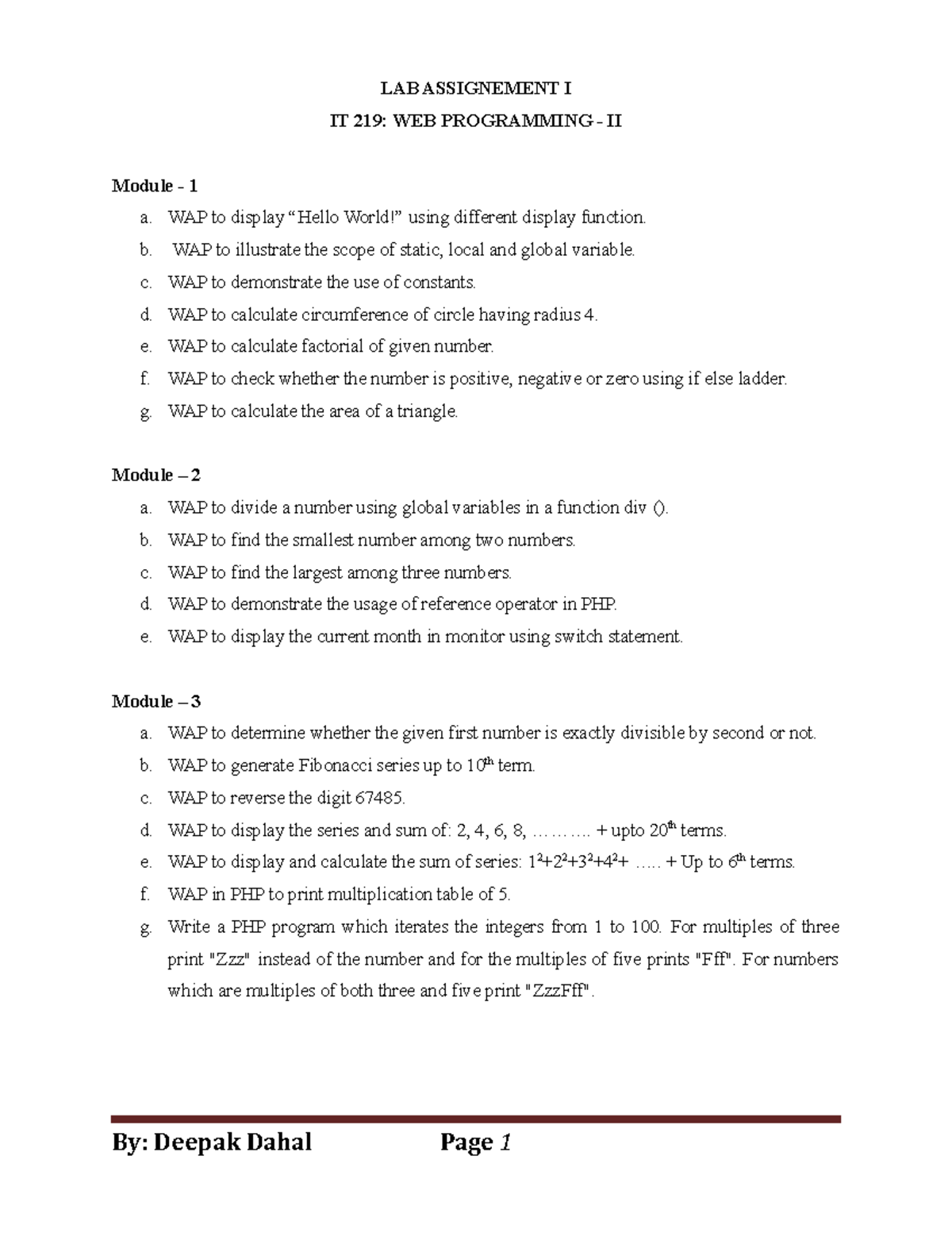 Lab 2 - wsqwsq - LAB ASSIGNEMENT I IT 219: WEB PROGRAMMING - II Module ...