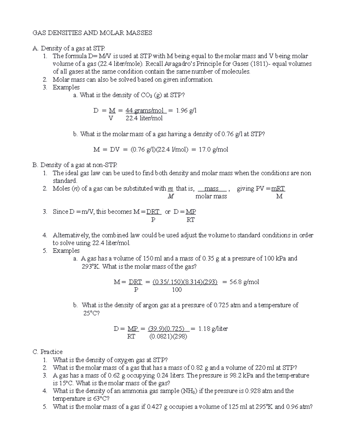 52 Ch. 11 Gas Densities and Molar Mass - GAS DENSITIES AND MOLAR MASSES ...