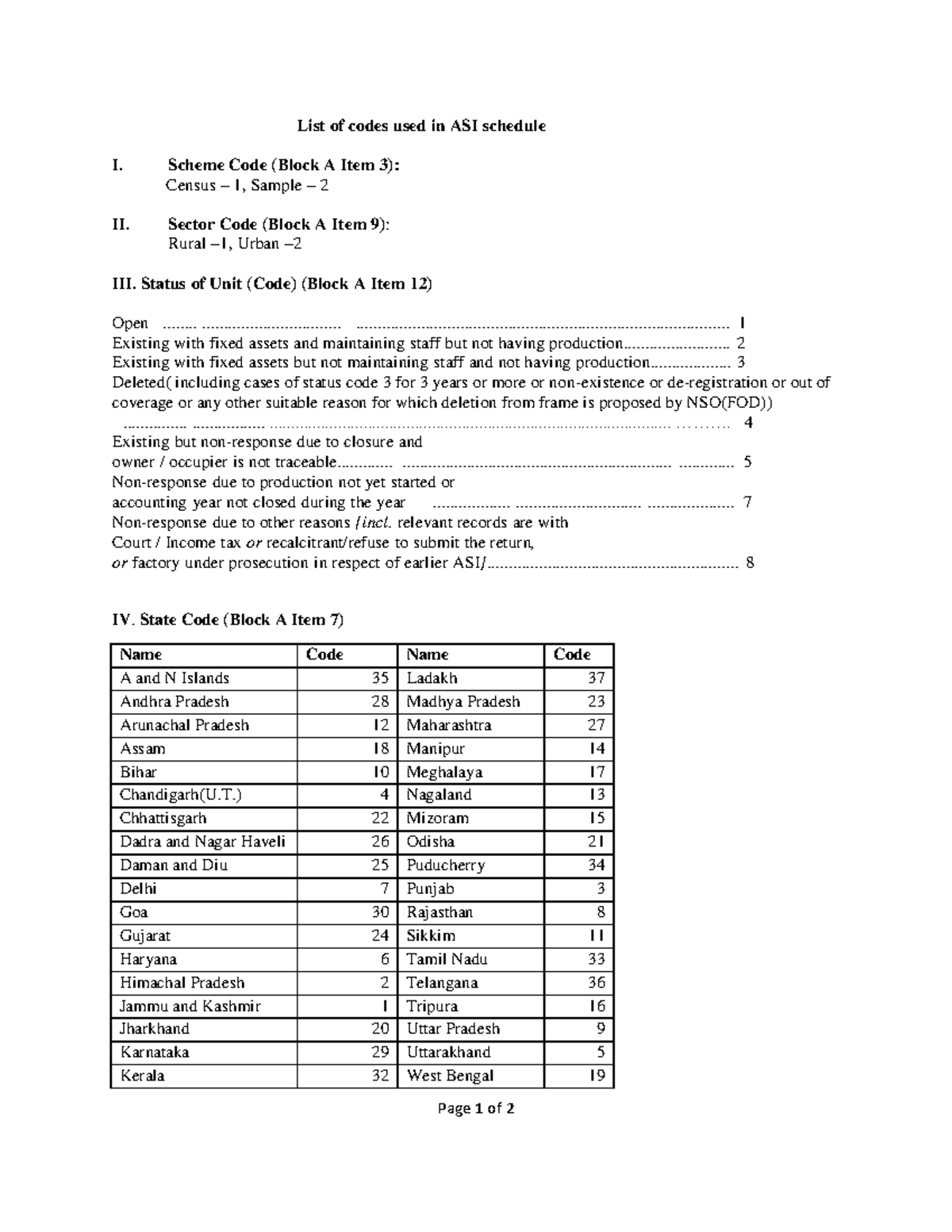 Code List - case - Page 1 of 2 List of codes used in ASI schedule I ...