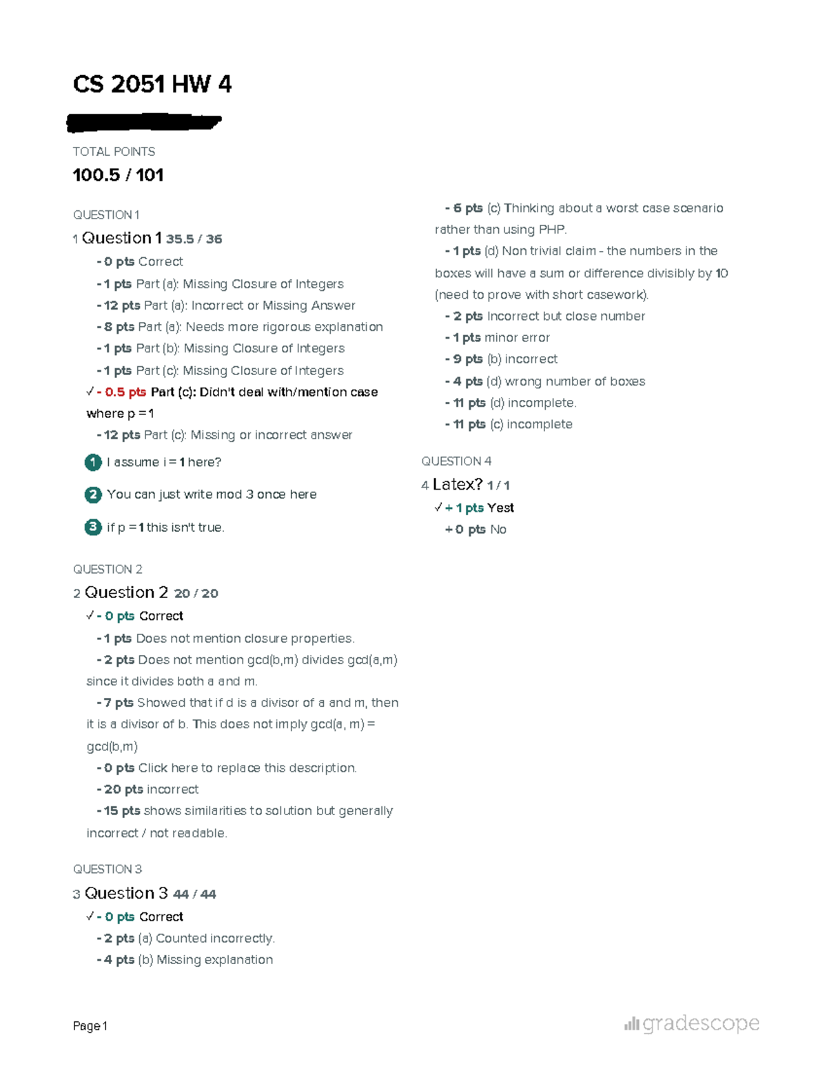 CS 2051 HW4 (with solutions) - CS 2051 HW 4 Sean Andrew Kaat TOTAL ...